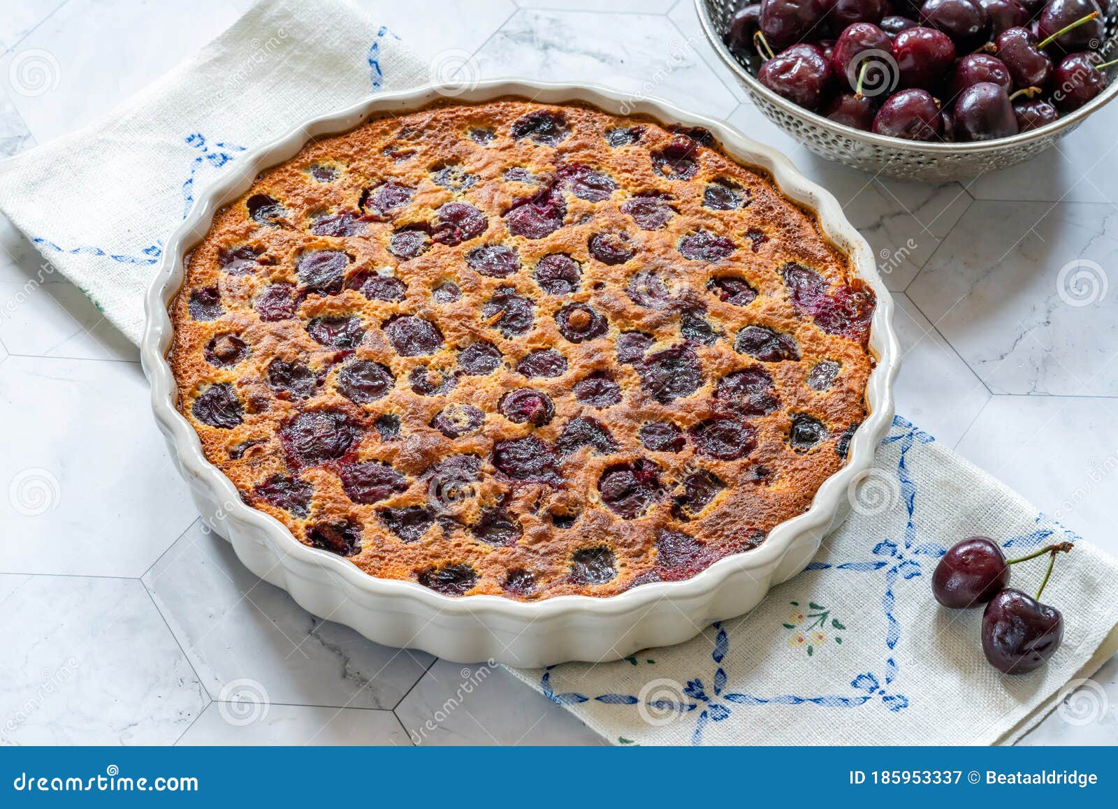 Cherry pudding stock image. Image of mint, clafoutis - 185953337