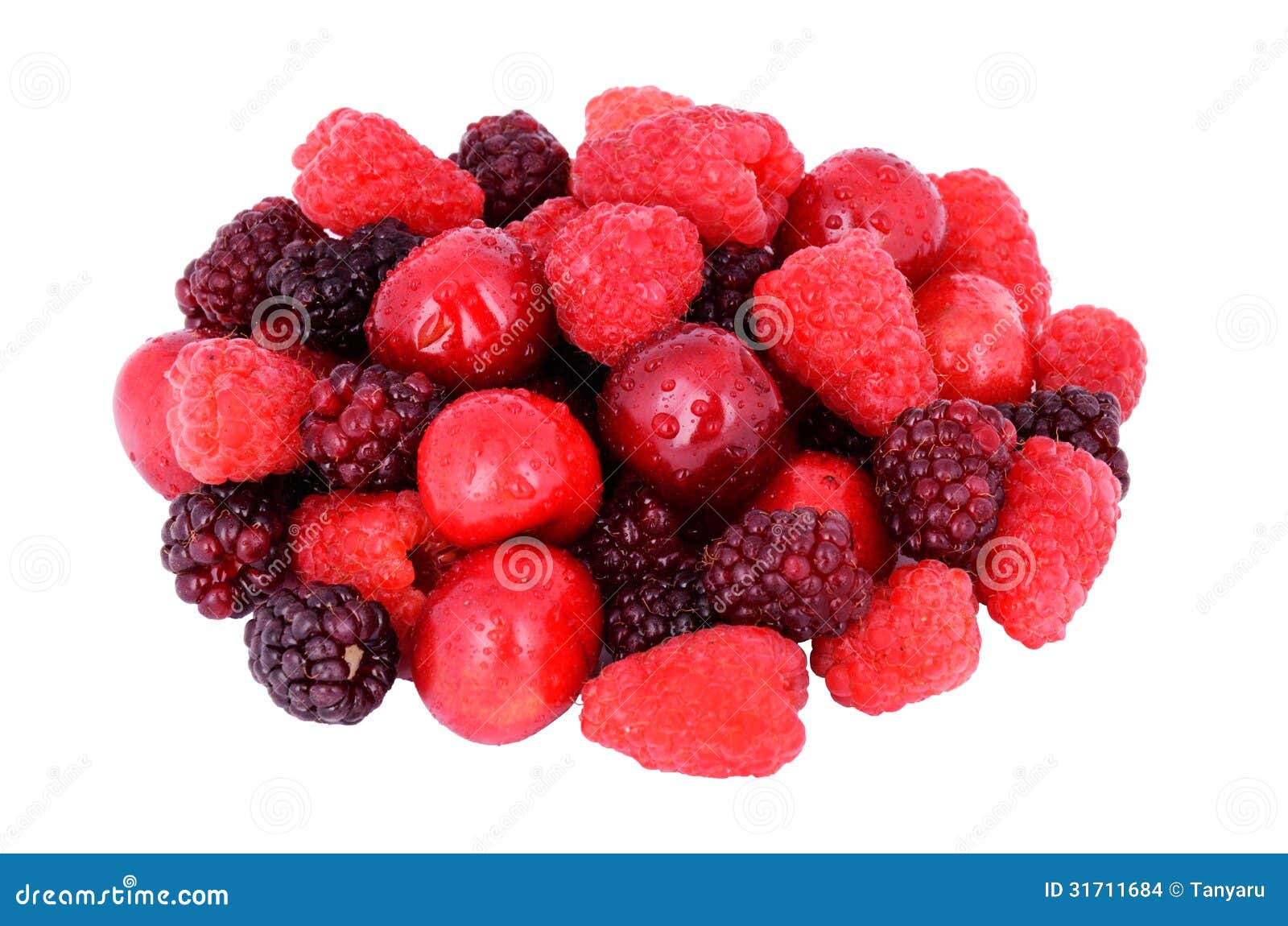 Cherry, Raspberry, Blackberry in a Bunch Isolated on White Stock Photo ...