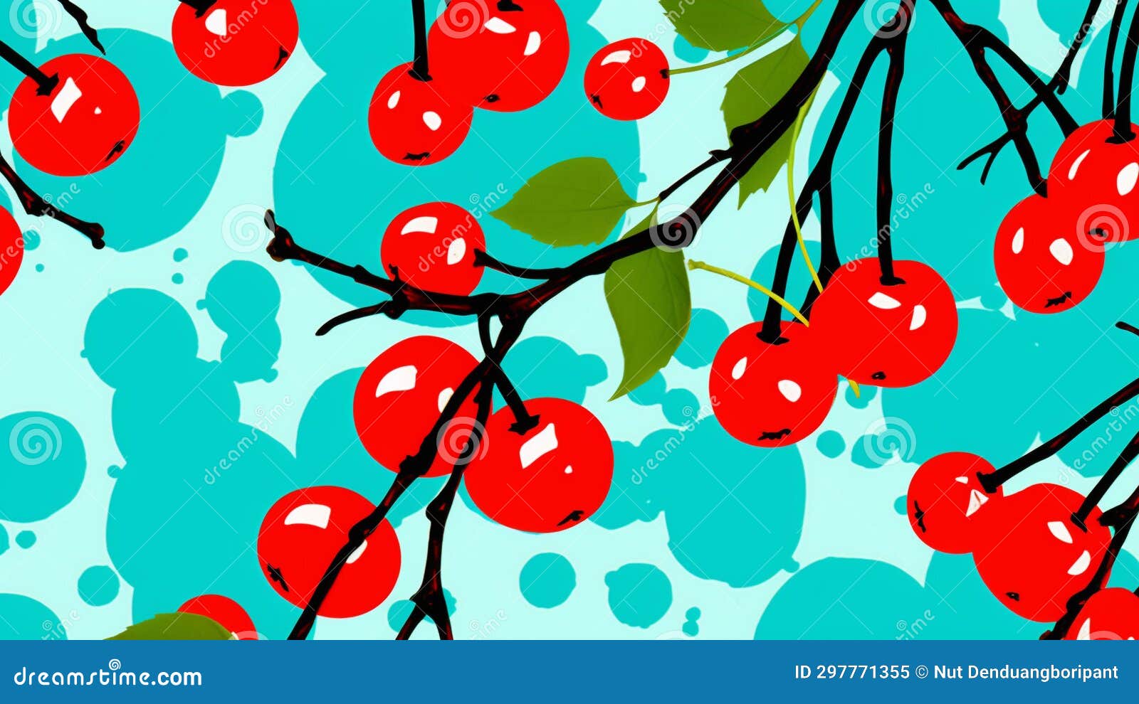 Cherry Red and Mint Green Retro Pop Art Pattern Bold and Vibrant Stock ...