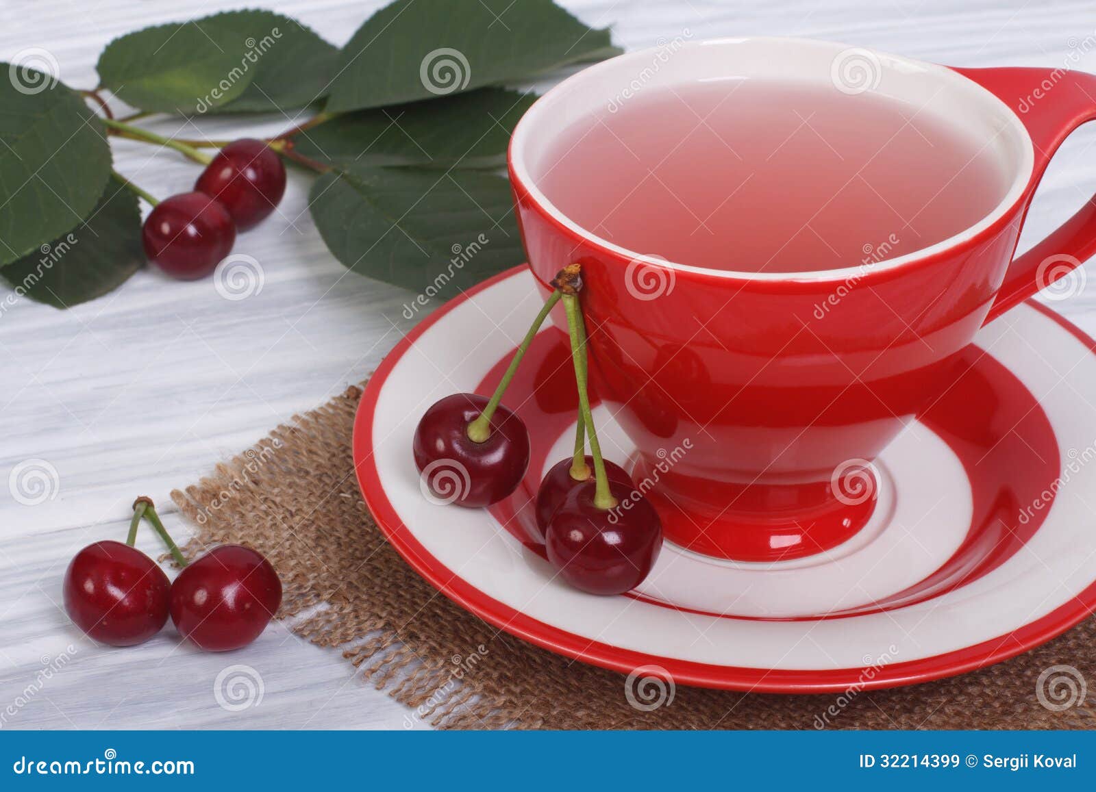 Cherry Red Tea in a Cup and Fresh Cherries Stock Image - Image of food ...