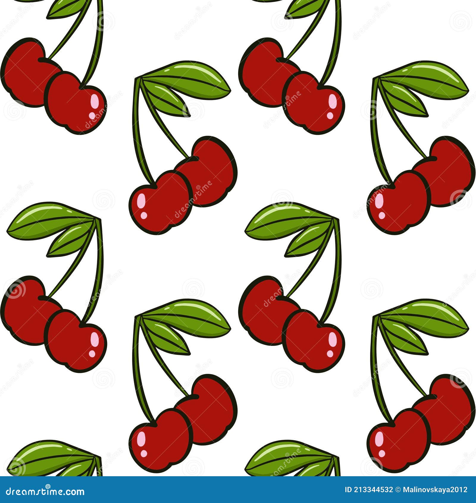 Cherry Seamless Background. Cherries, Red Berries with Leaves on a ...