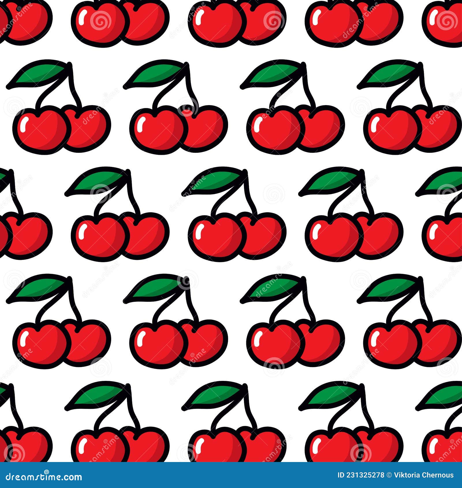 Cherry Seamless Doodle Pattern, Vector Color Illustration Stock Vector ...