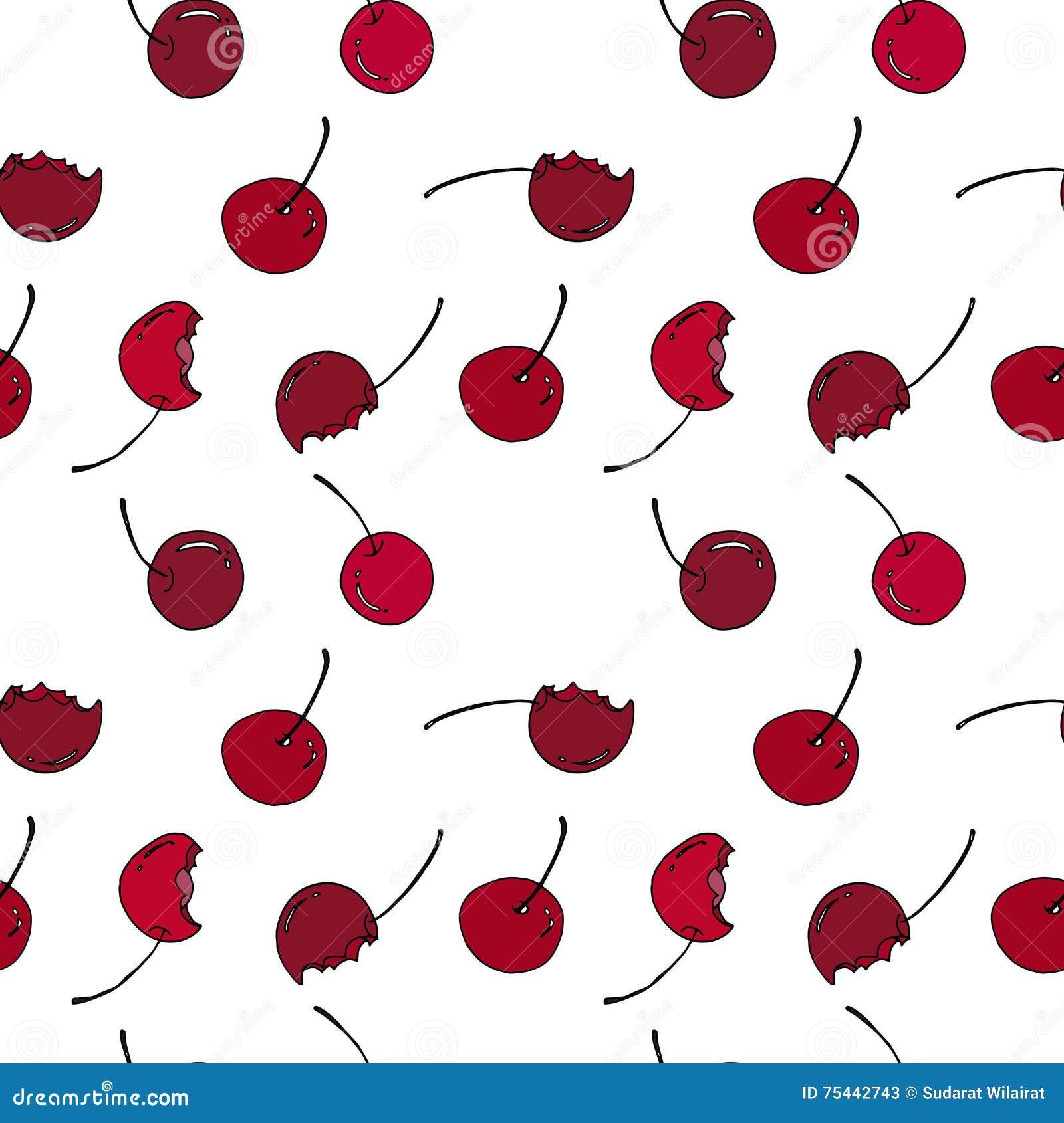 Cherry Seamless Pattern by Hand Drawing on White Backgrounds. Stock ...