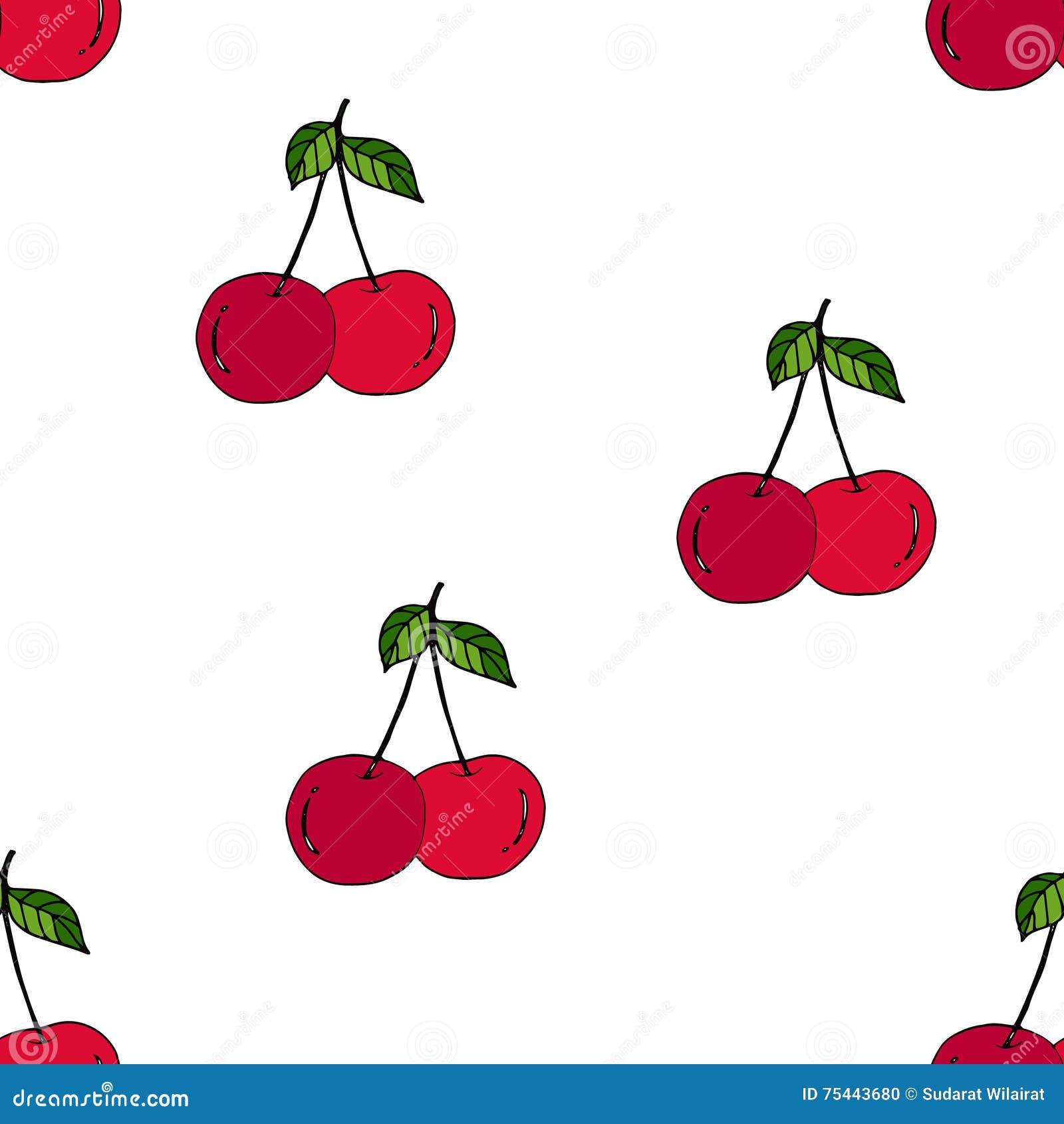 Cherry Seamless Pattern by Hand Drawing on White Backgrounds. Stock ...