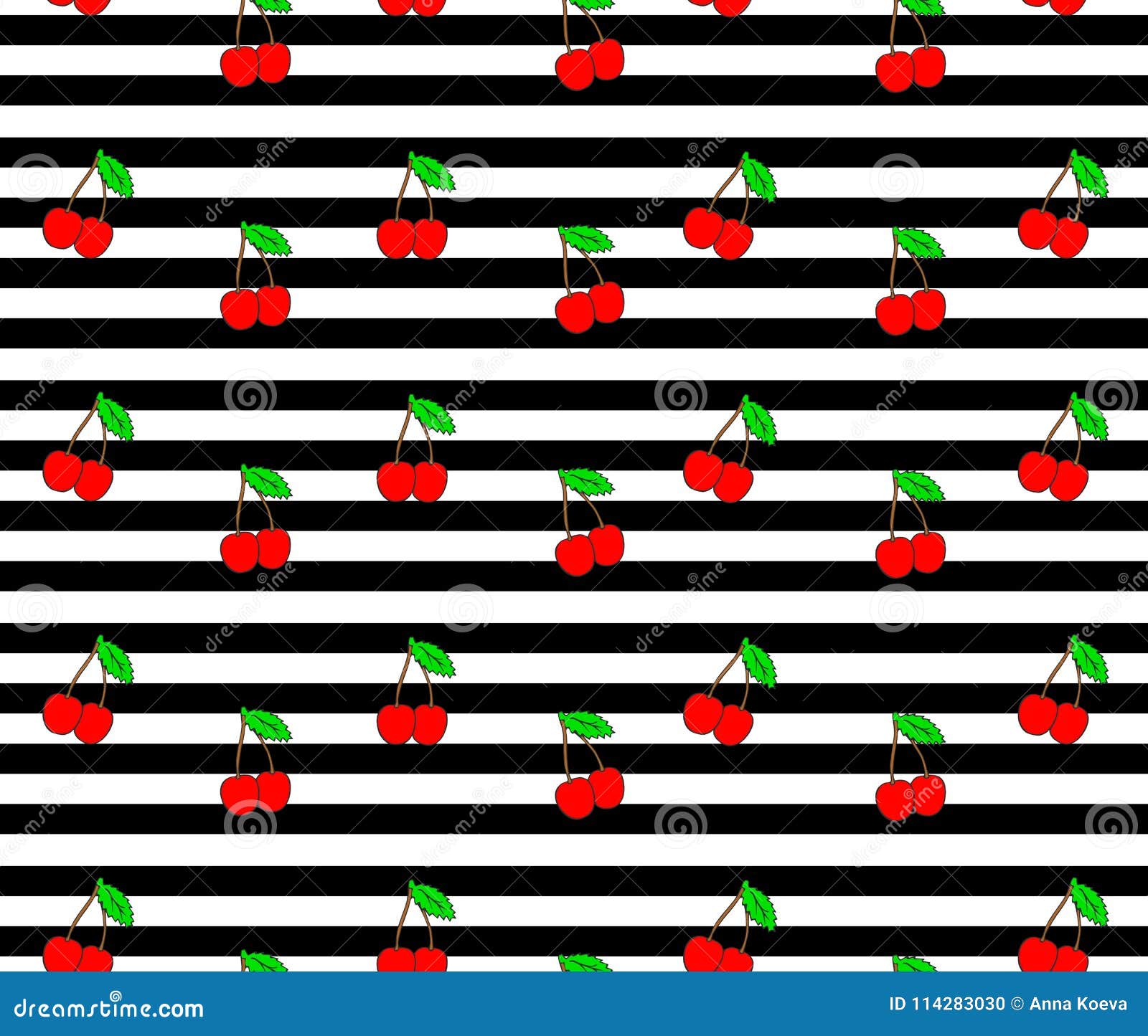 Cherry. Seamless Pattern with Red Sweet Cherry Berries on Stripes ...