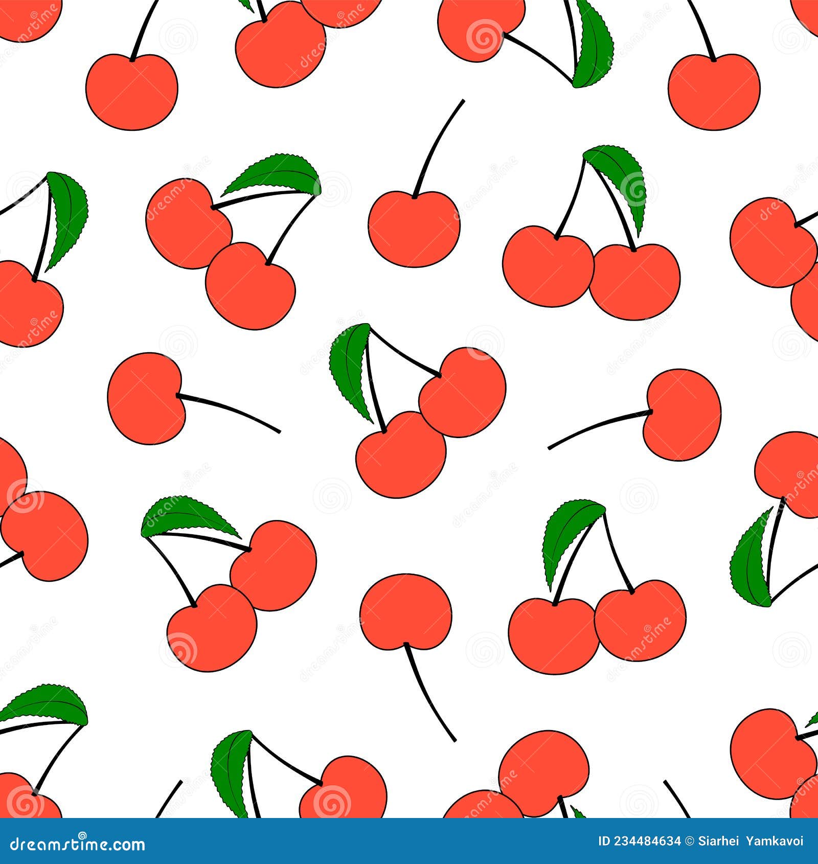 Cherry Seamless Repeating Pattern on White Background. Editable ...