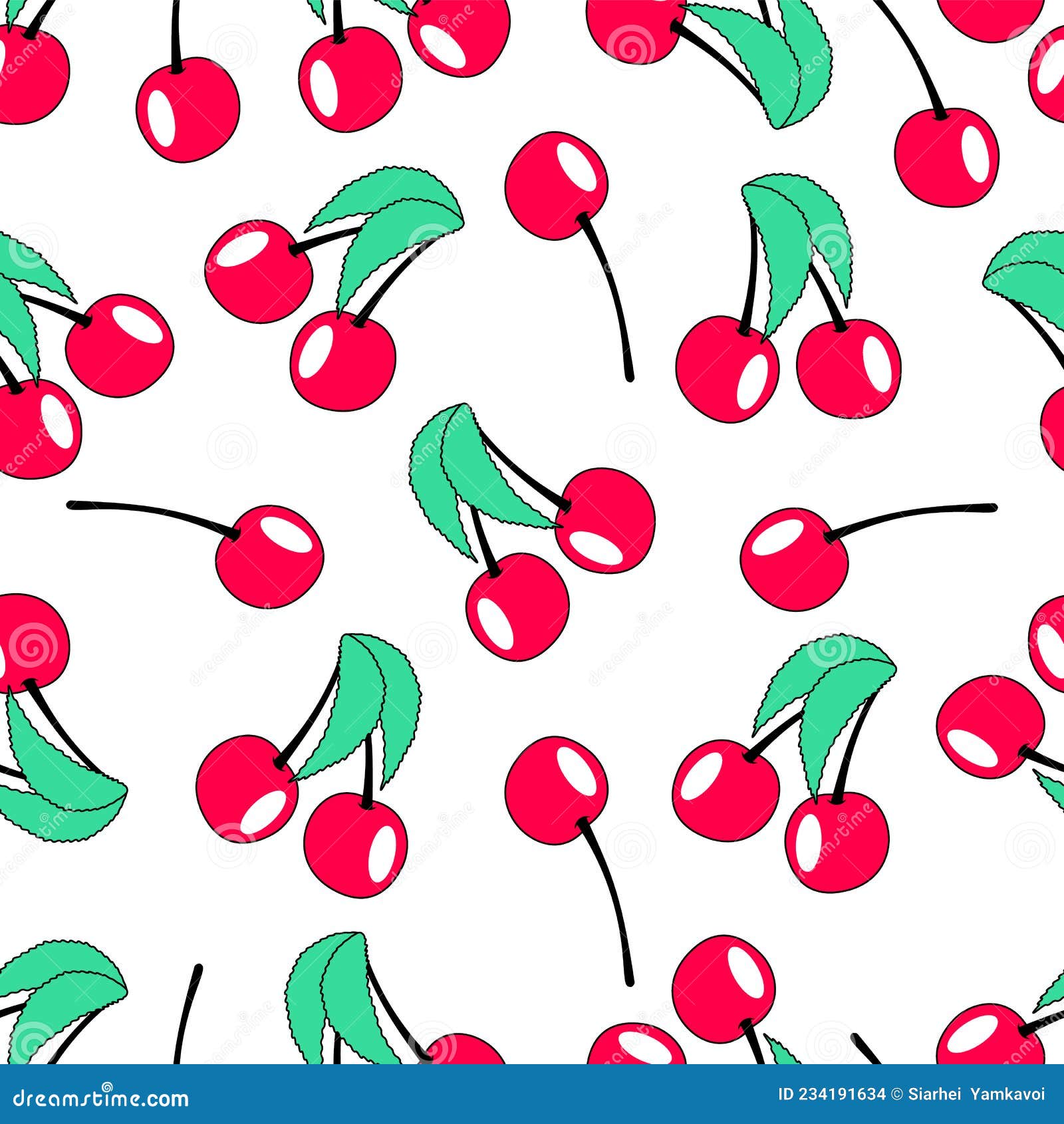 Cherry Seamless Repeating Pattern on White Background. Editable ...