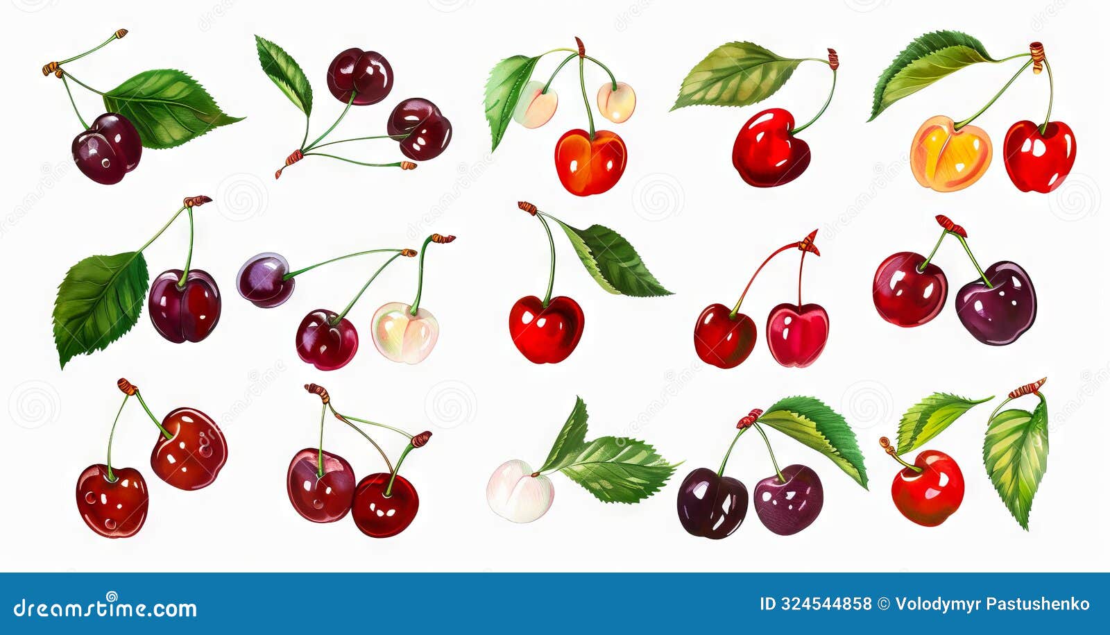 Cherry Set of Watercolor Fruit Stock Photo - Image of superfood, foods: 324544858