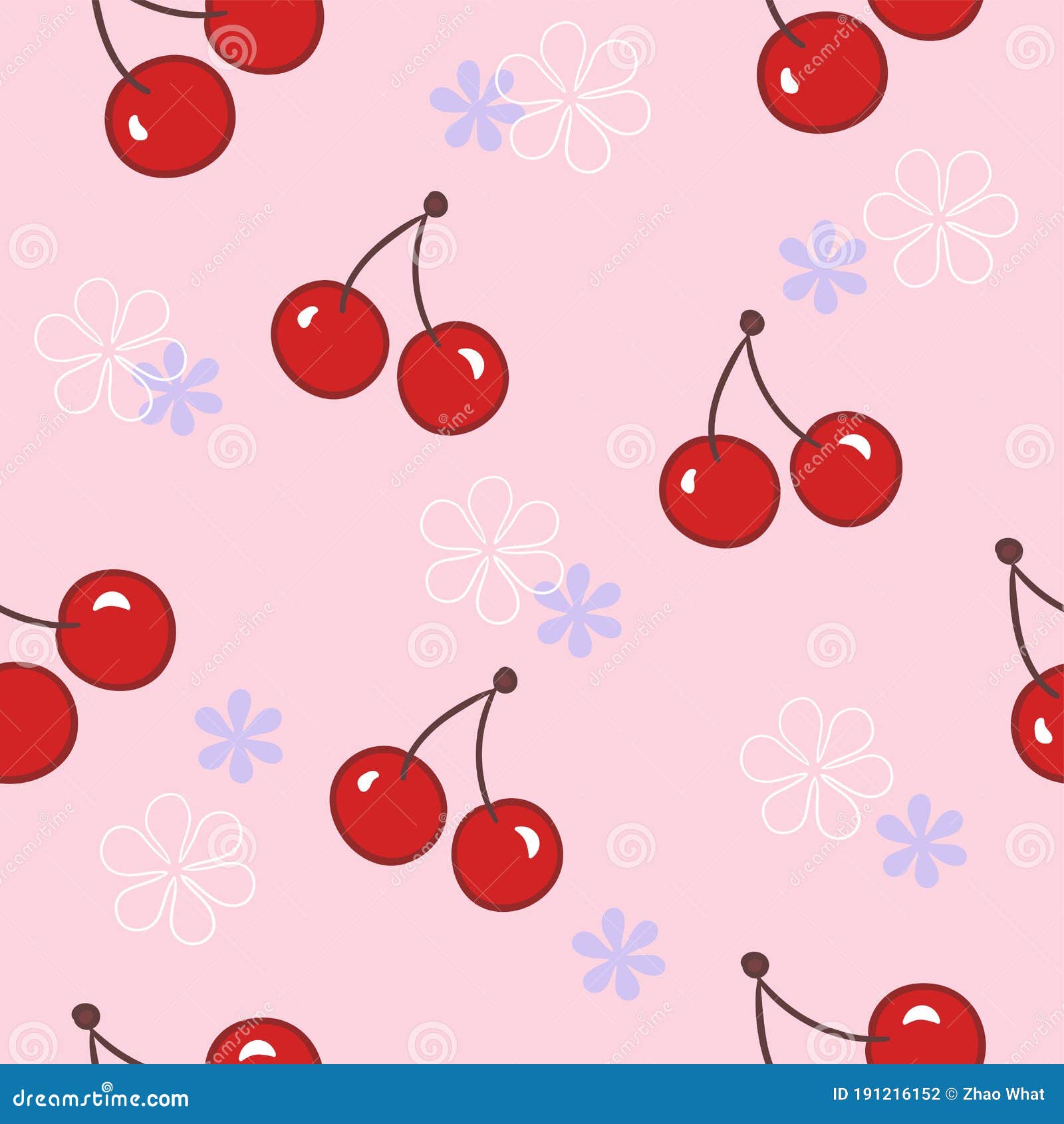 Cherry and Small Flowers - Seamless Pattern Stock Vector - Illustration ...