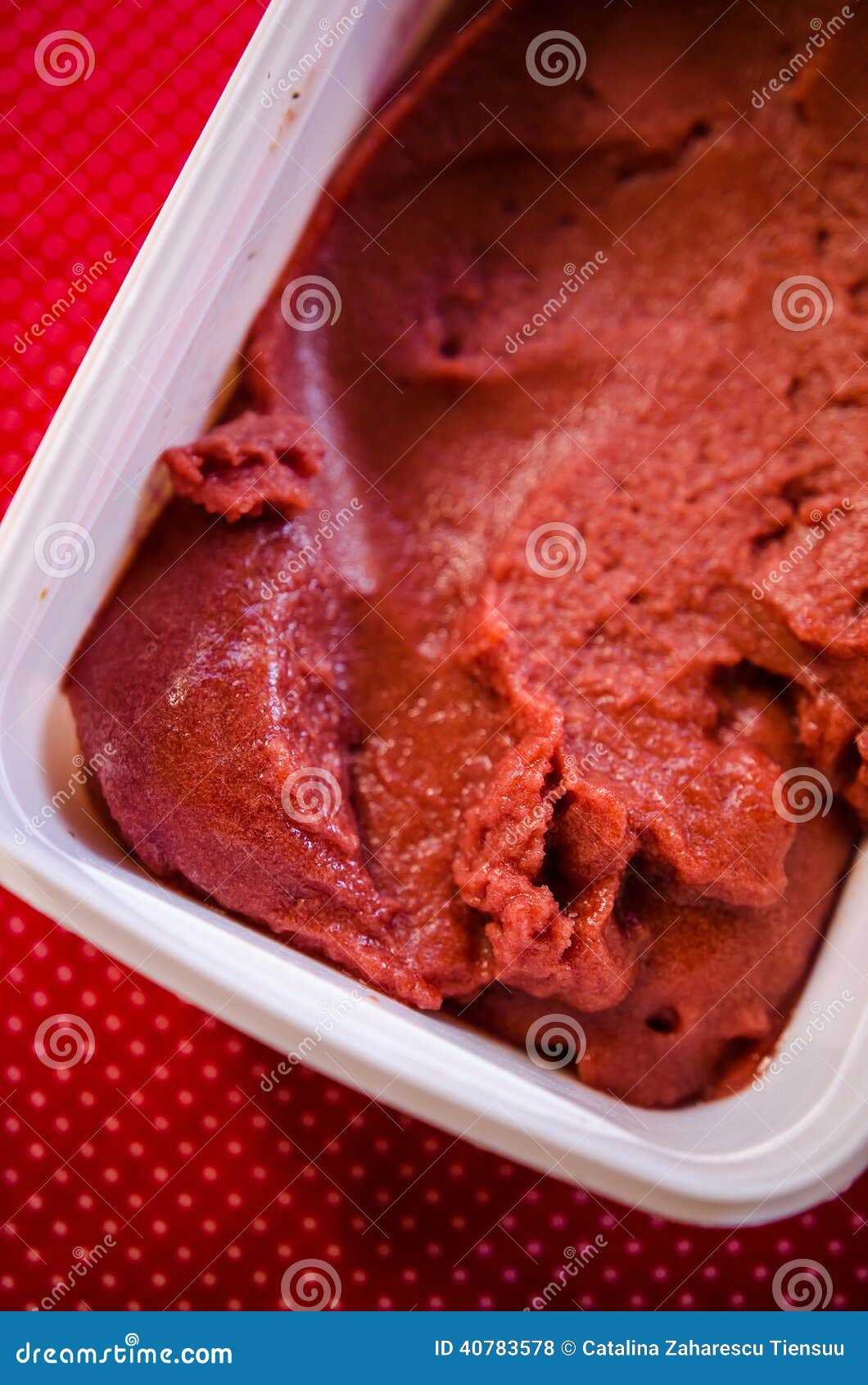 Cherry Sorbet in Plastic Container Stock Photo - Image of plastic ...