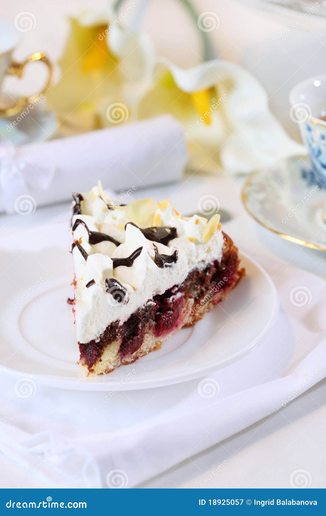 Cherry Sponge Cake with Cream Stock Image - Image of gourmet, garnish ...
