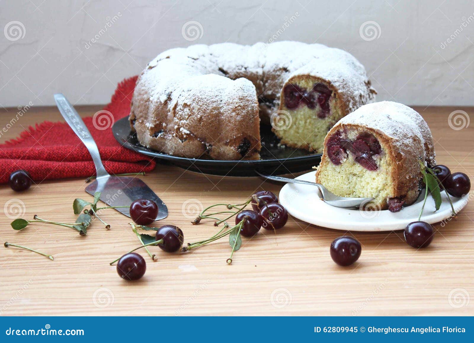 Cherry sponge cake stock image. Image of cherries, food - 62809945