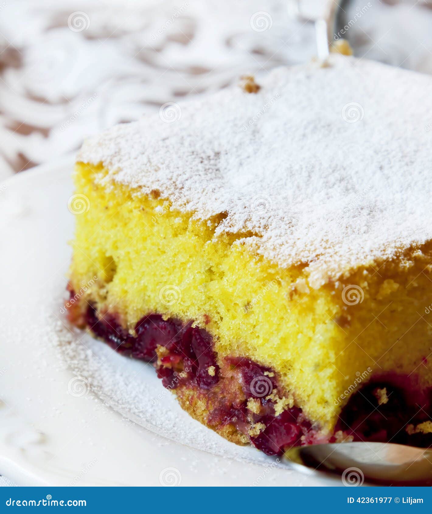 Cherry Sponge Cake stock image. Image of plate, pastry - 42361977
