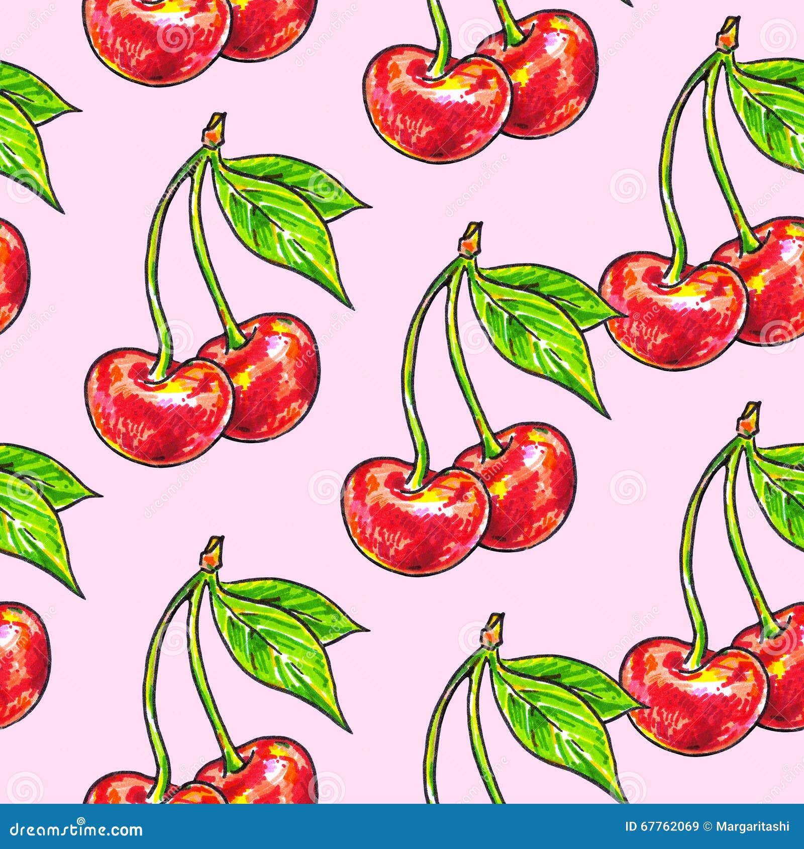 Cherry Sweet on a Pink Background. Seamless Pattern for Design ...
