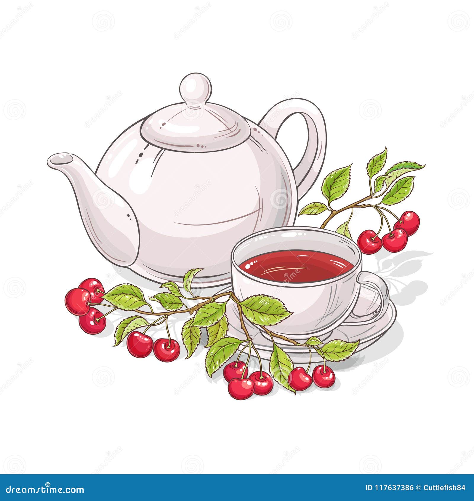 Cherry Tea Vector Illustration Stock Vector - Illustration of leaf ...