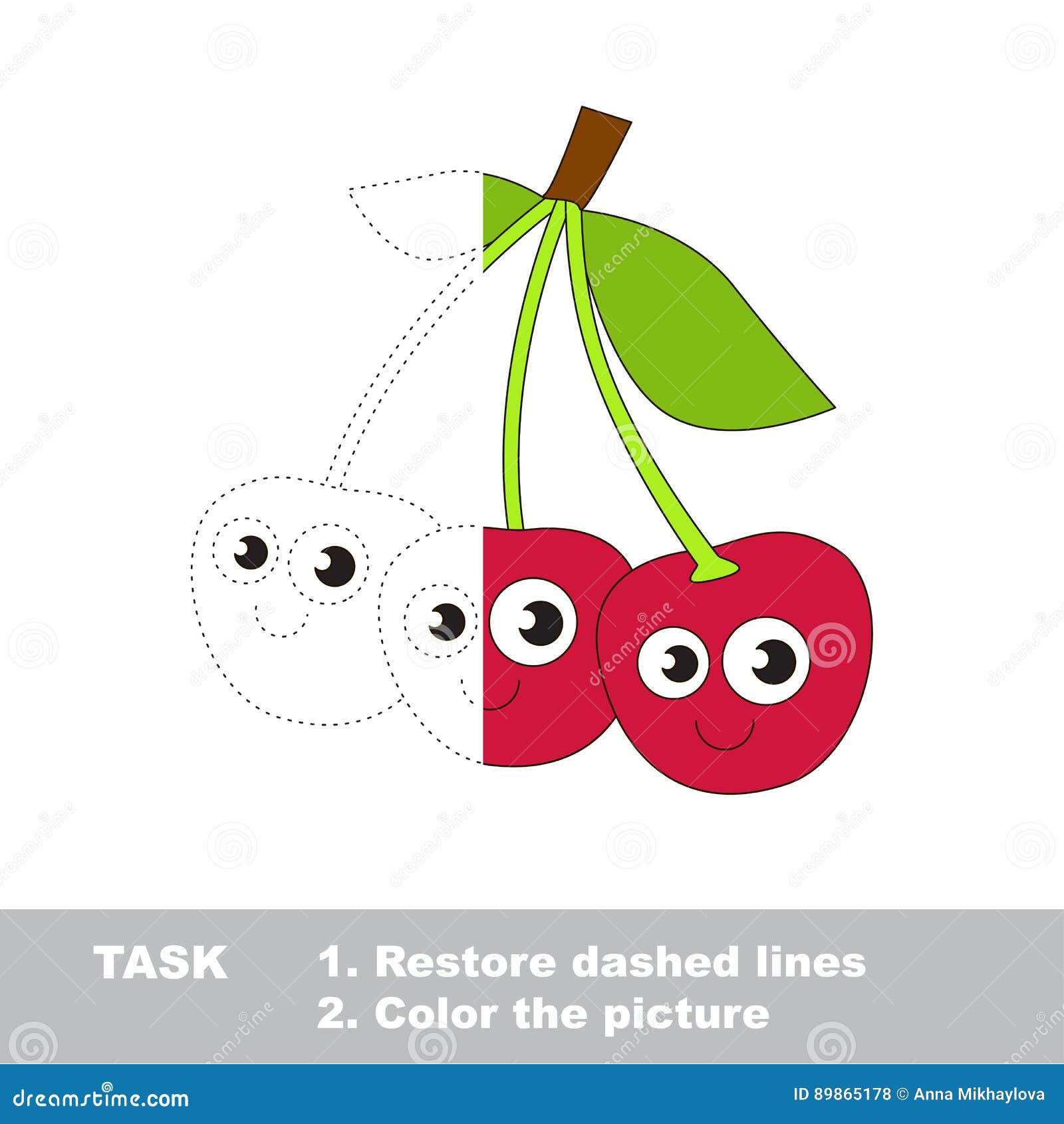 Cherry To Be Colored. Vector Trace Game. Stock Vector - Illustration of ...