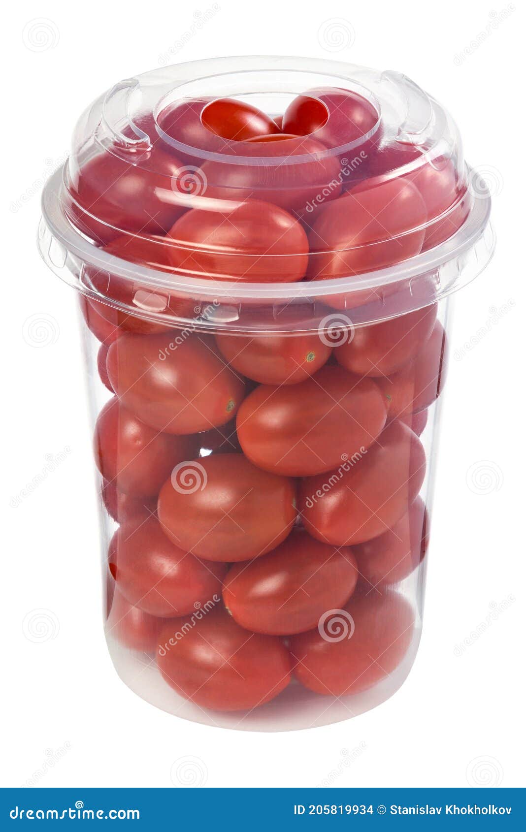 Cherry Tomatoes in Plastic Cup Isolated on White Stock Photo - Image of ...
