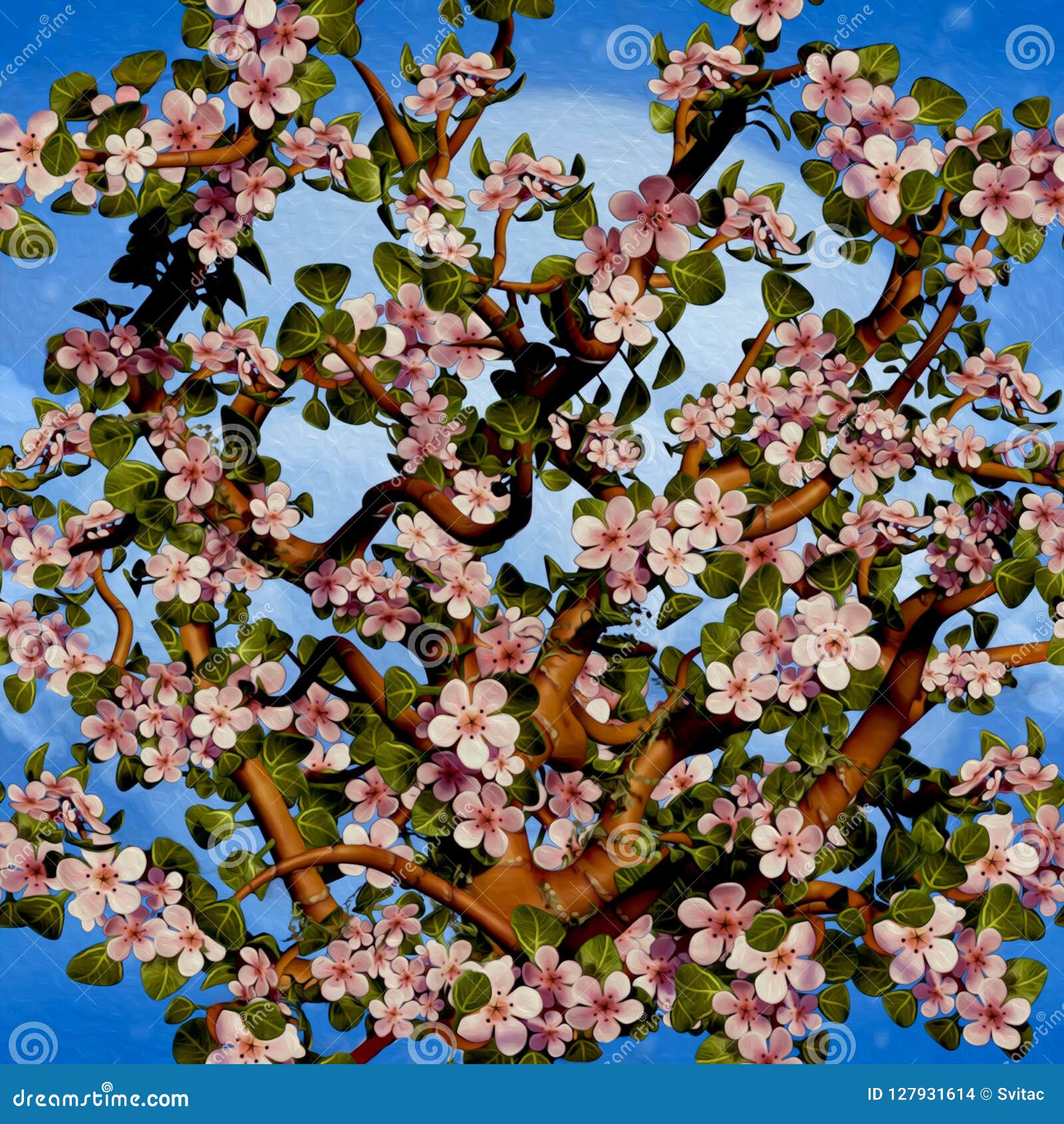 Cherry Tree Blossom Pattern Stock Illustration - Illustration of ...