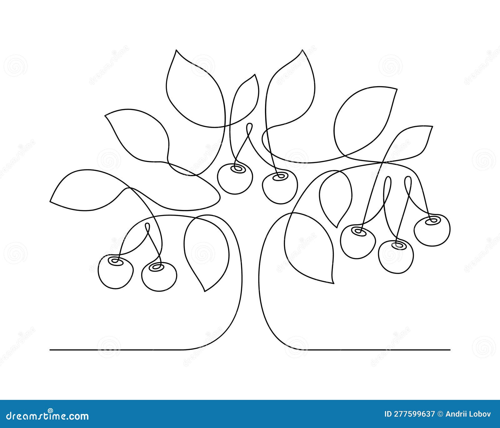 Cherry Tree in Continuous Line Drawing Style. Vector Illustration Stock ...
