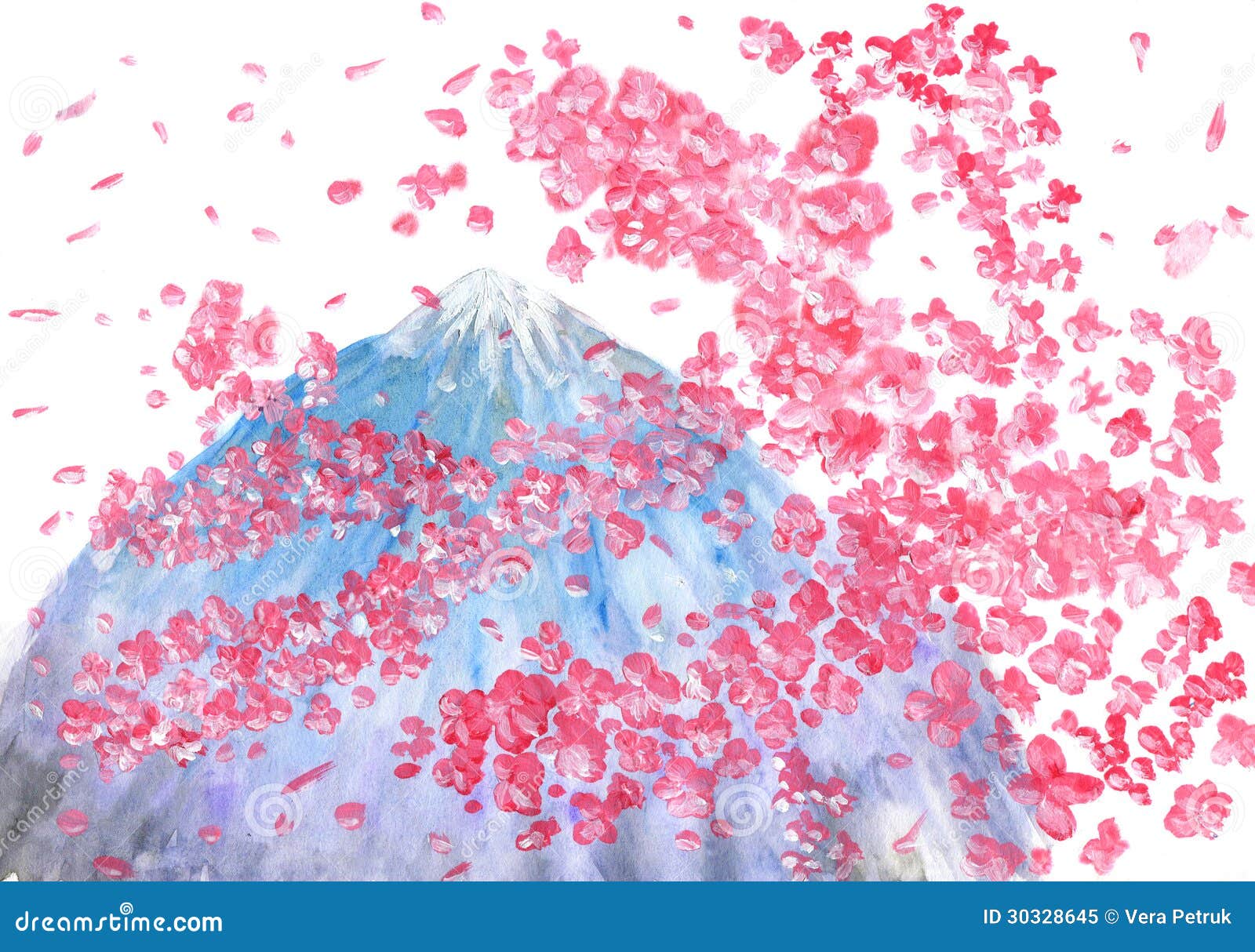 Cherry tree and Fujiyama stock illustration. Illustration of blossom ...