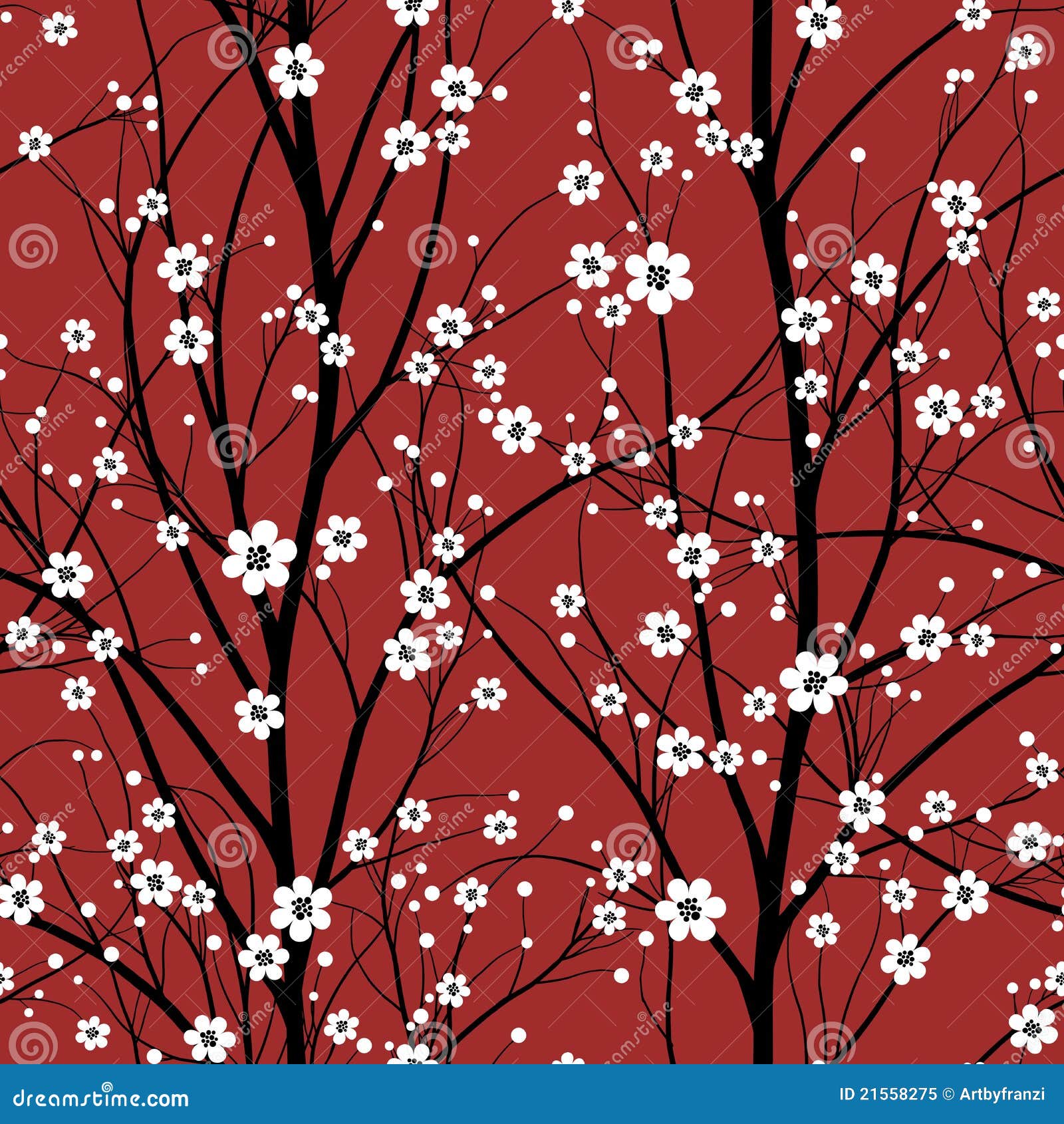 Cherry Tree Seamless Pattern Stock Vector - Illustration of tree, plant ...