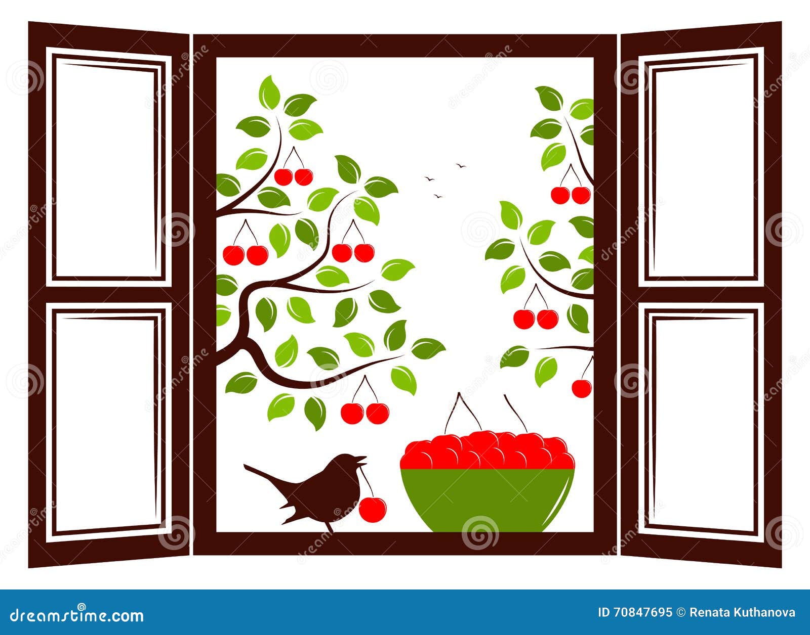 Cherry Trees Outside Window Stock Vector - Illustration of branch ...