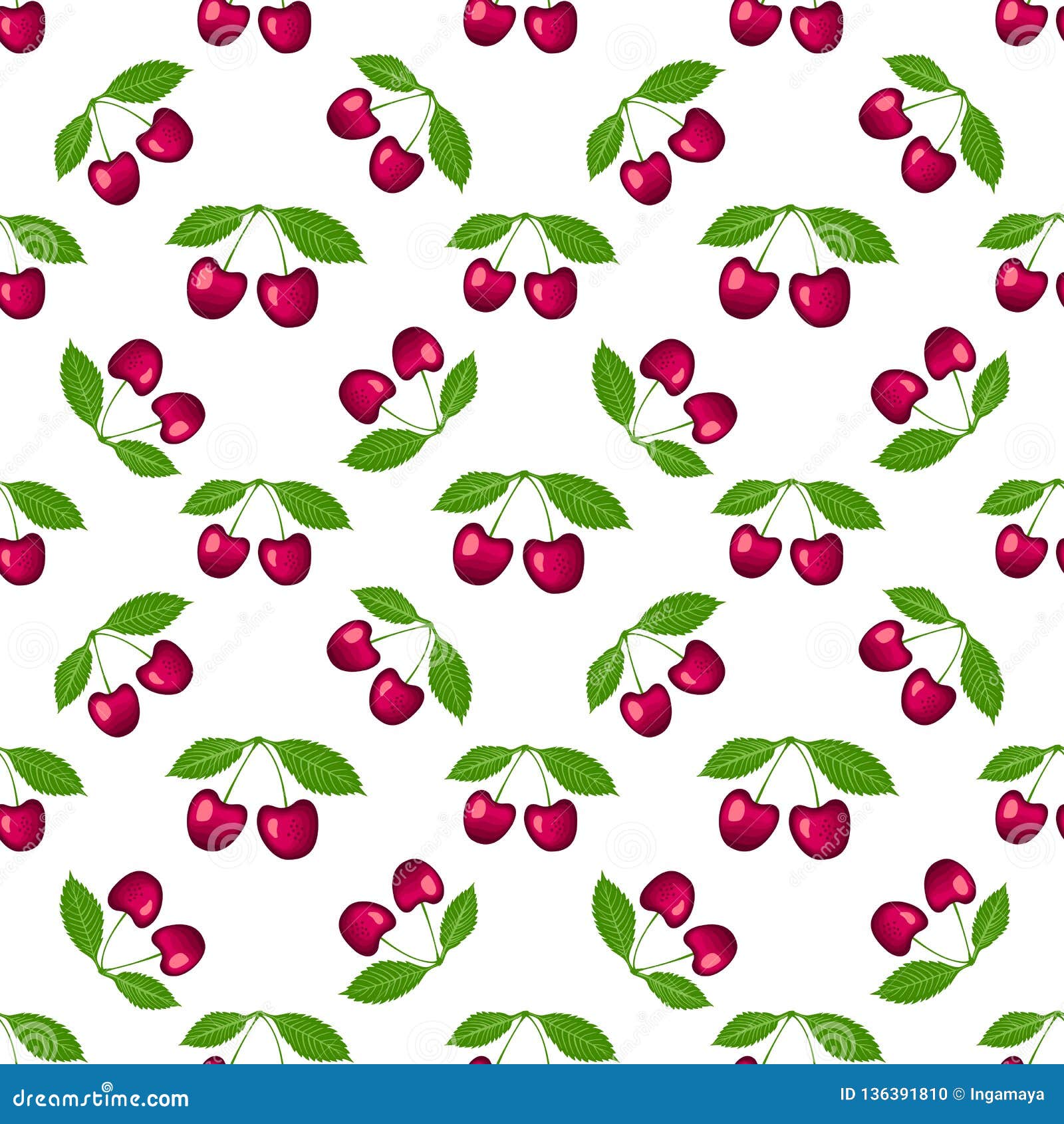 Cherry Two Berries Seamless Pattern Isolated on White Background ...