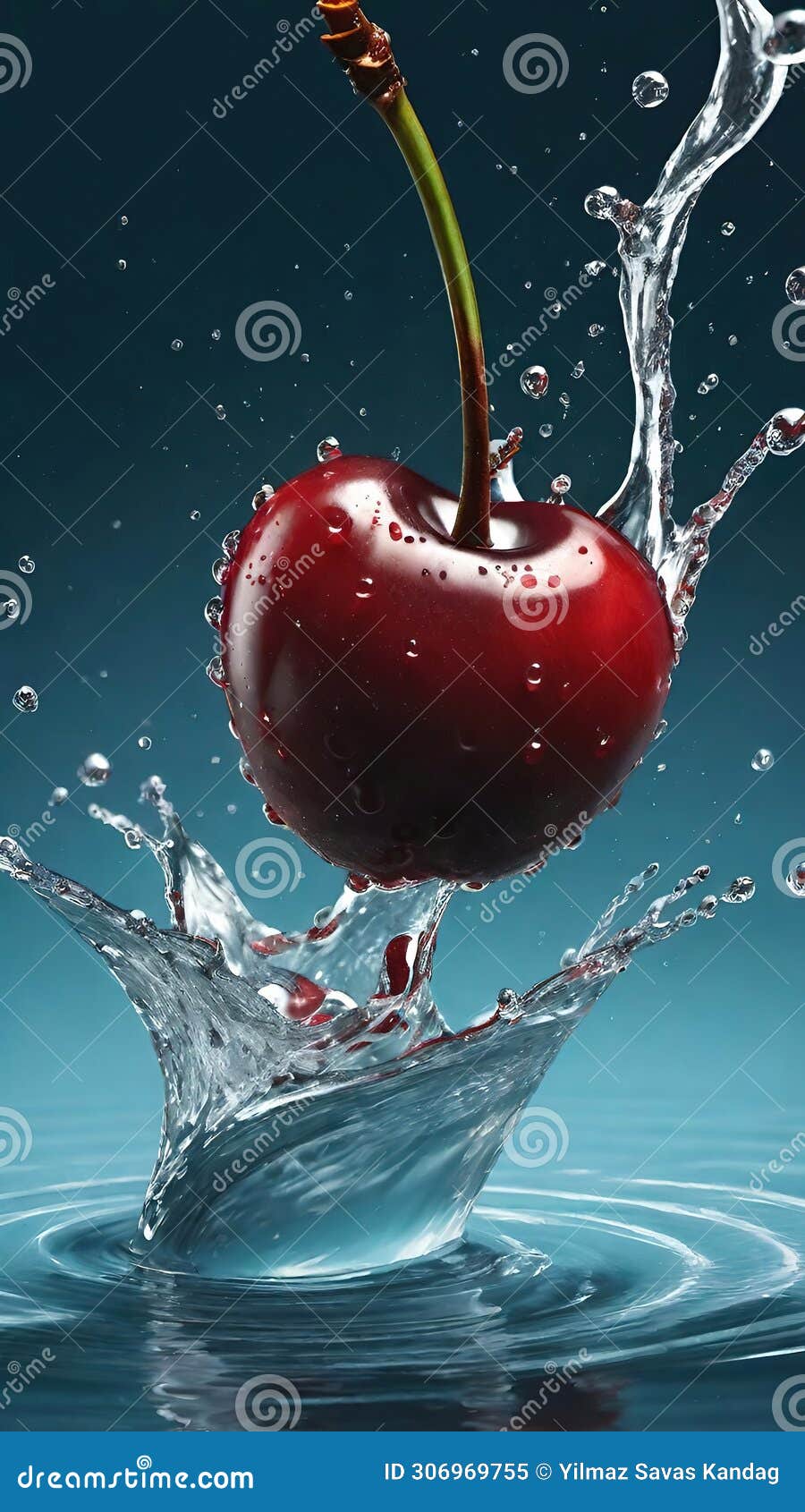 Cherry with Water Splash Isolated on Background. 3d Illustration Stock ...