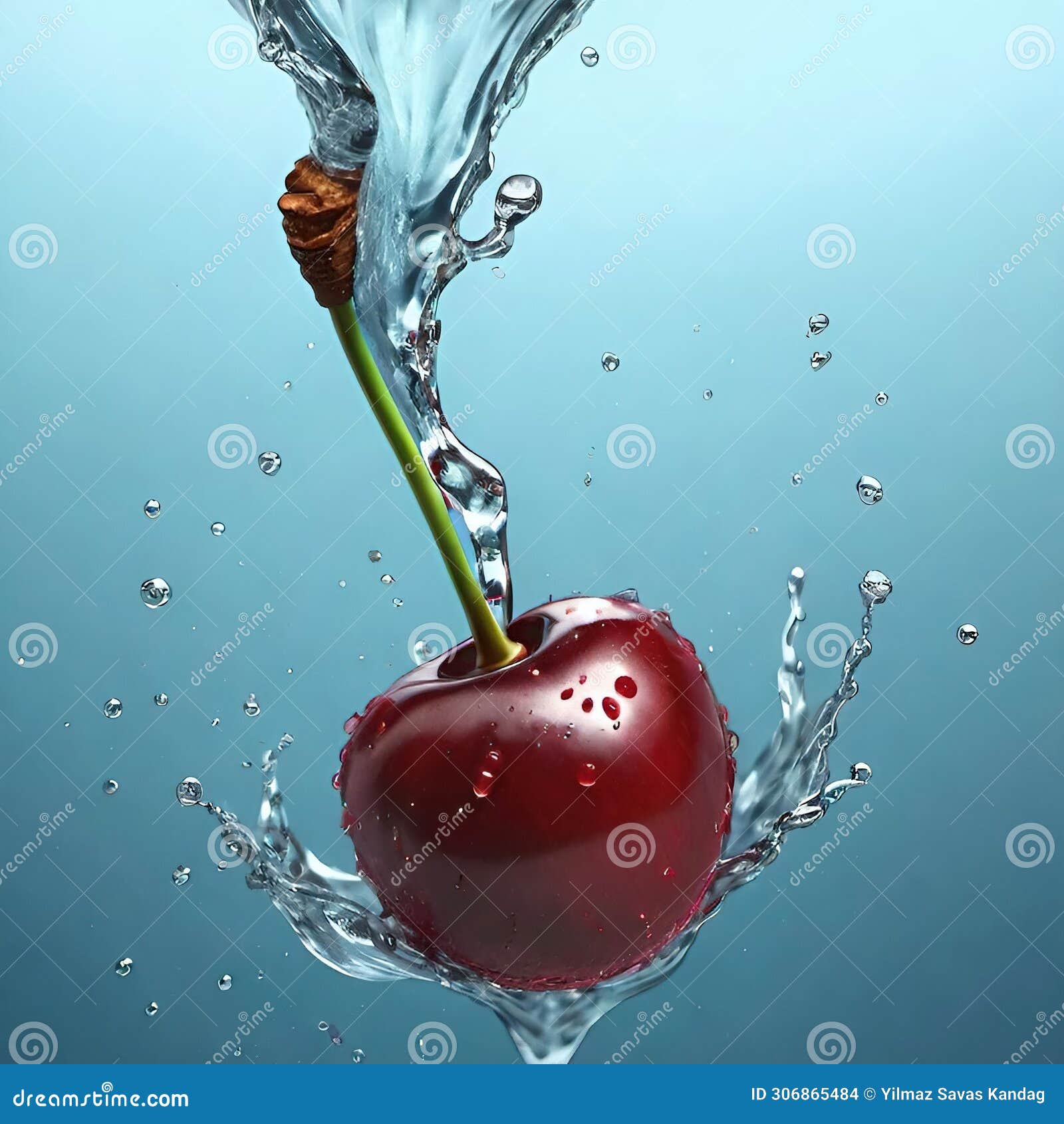 Cherry in Water Splashes on Blue Background. Stock Illustration ...