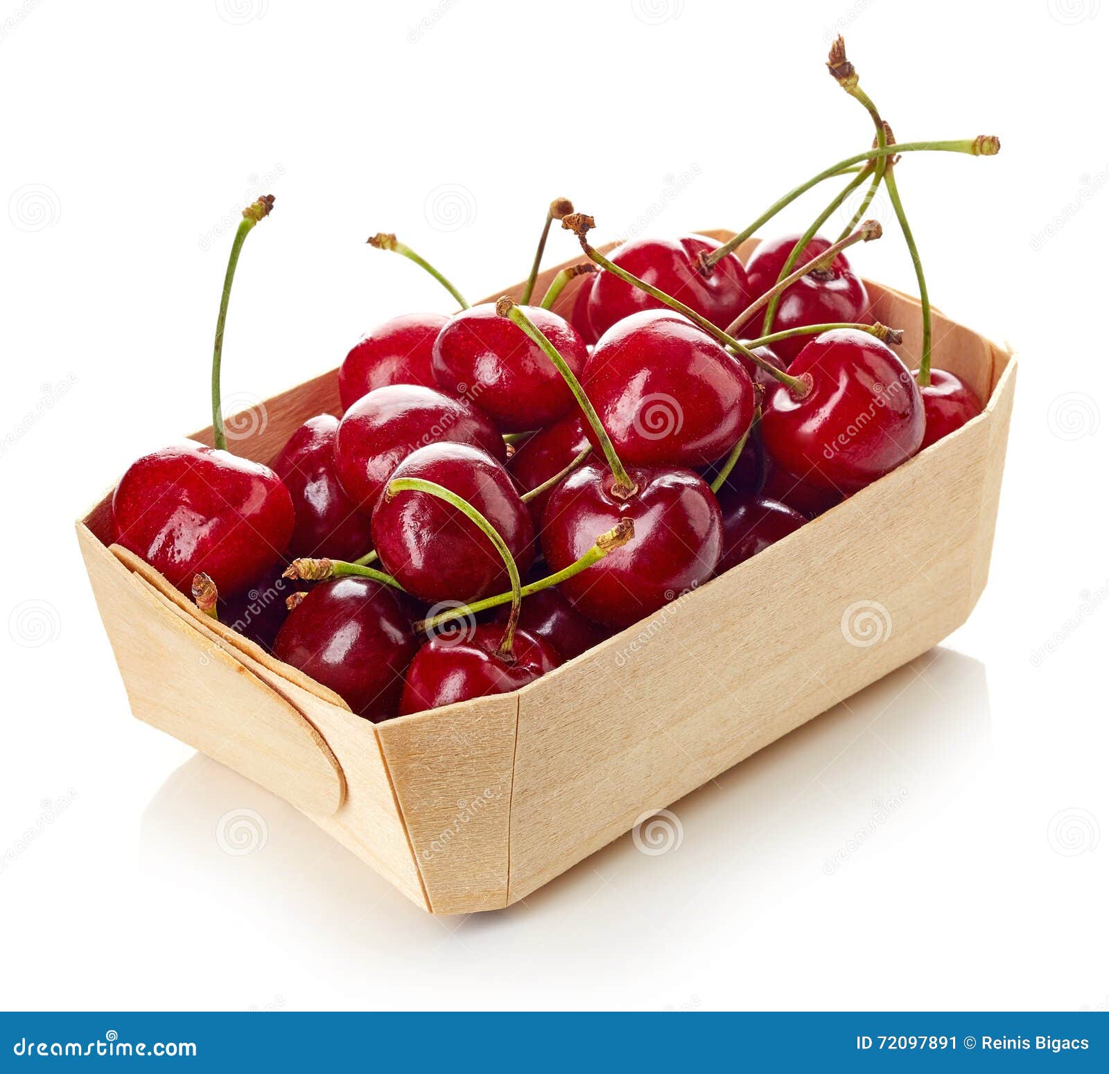 Cherry in Wooden Box Isolated on White Stock Image - Image of fruit ...