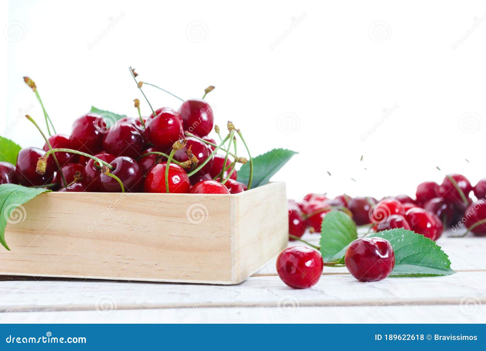 Cherry in Wooden Container Box, Isolated on White Stock Photo - Image ...