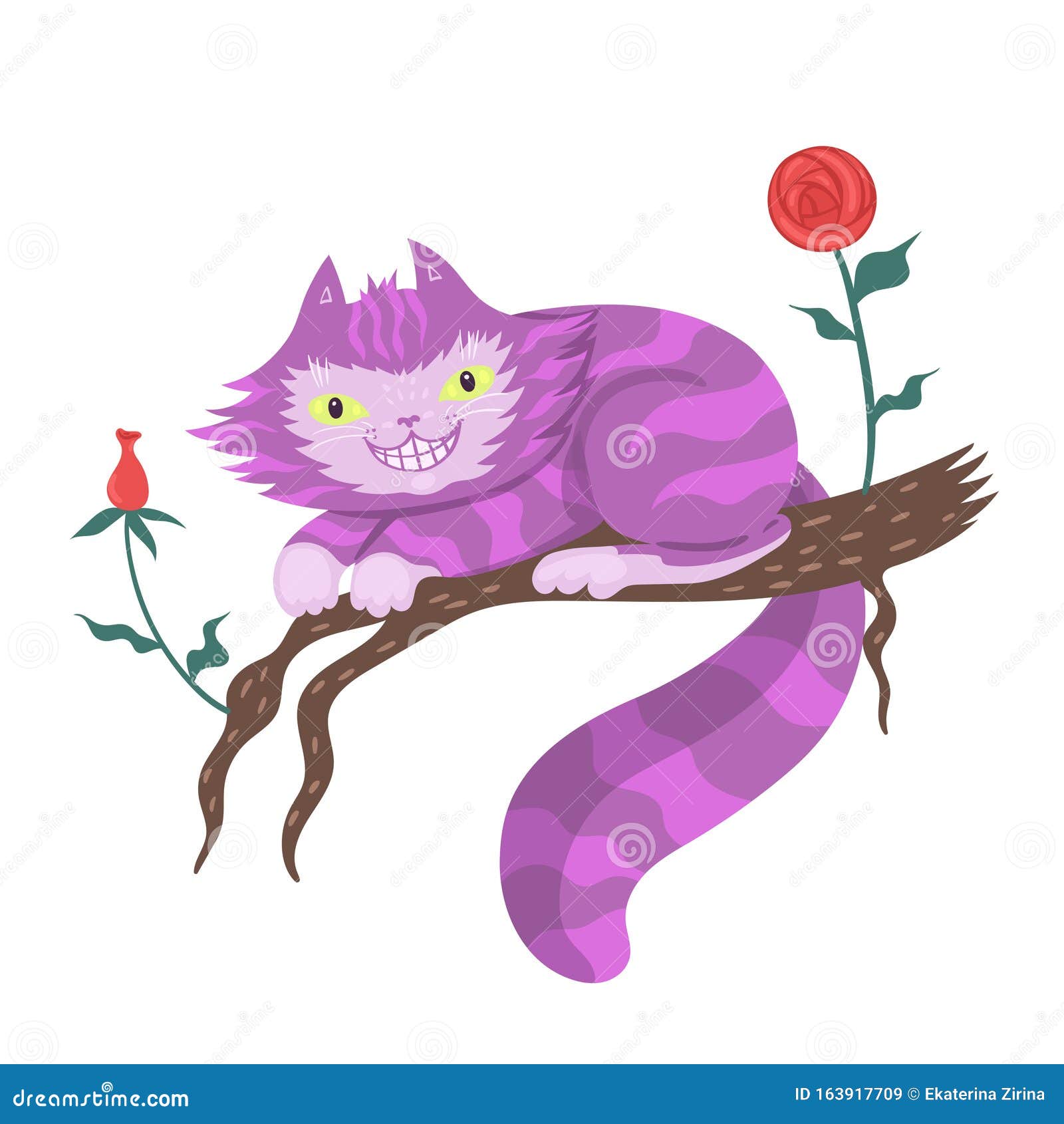 Cheshire Cat on a Branch Isolated on a White Background. Vector ...