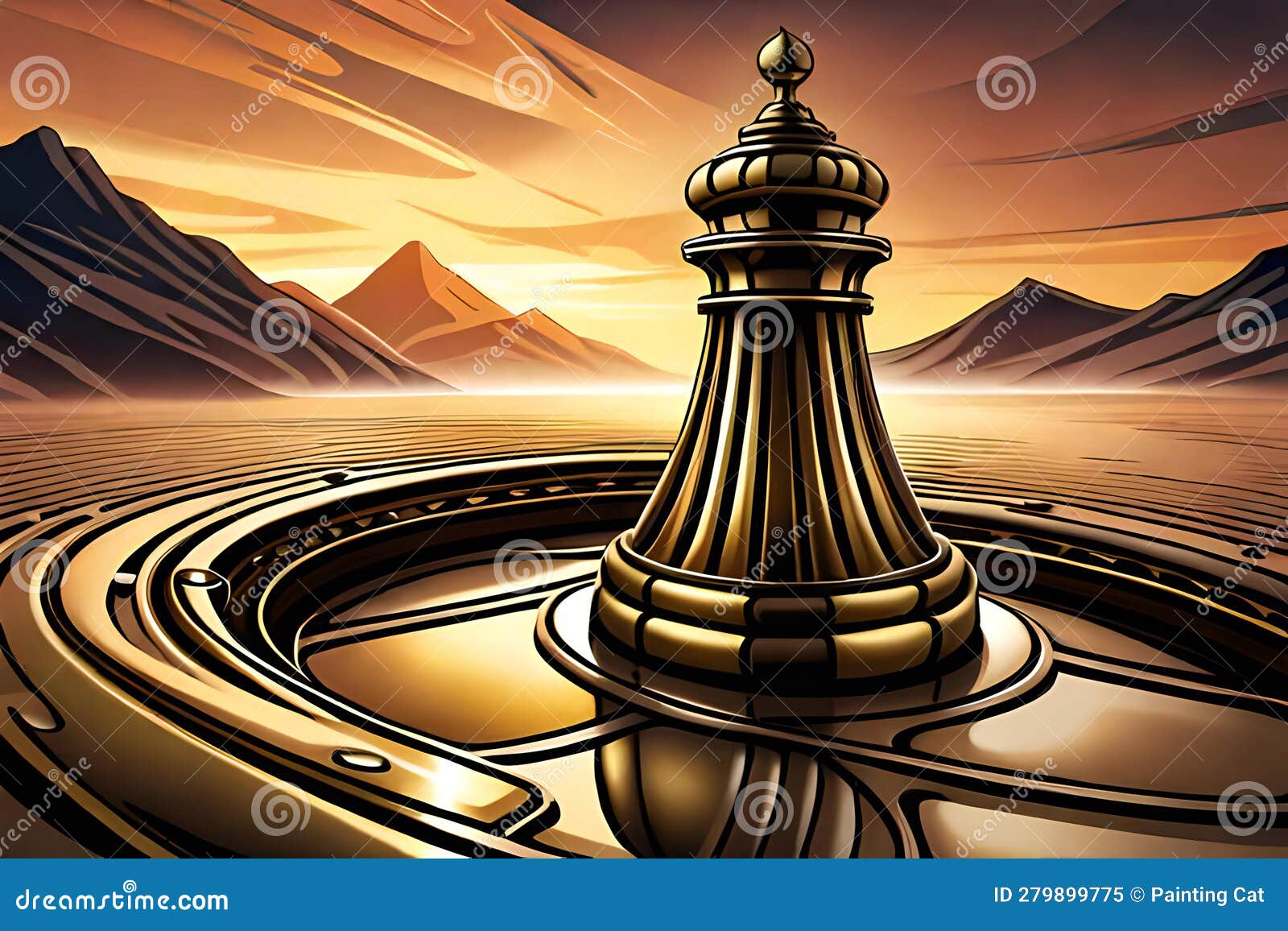 Chess on the Background of the Mountains at Sunset Stock Illustration ...