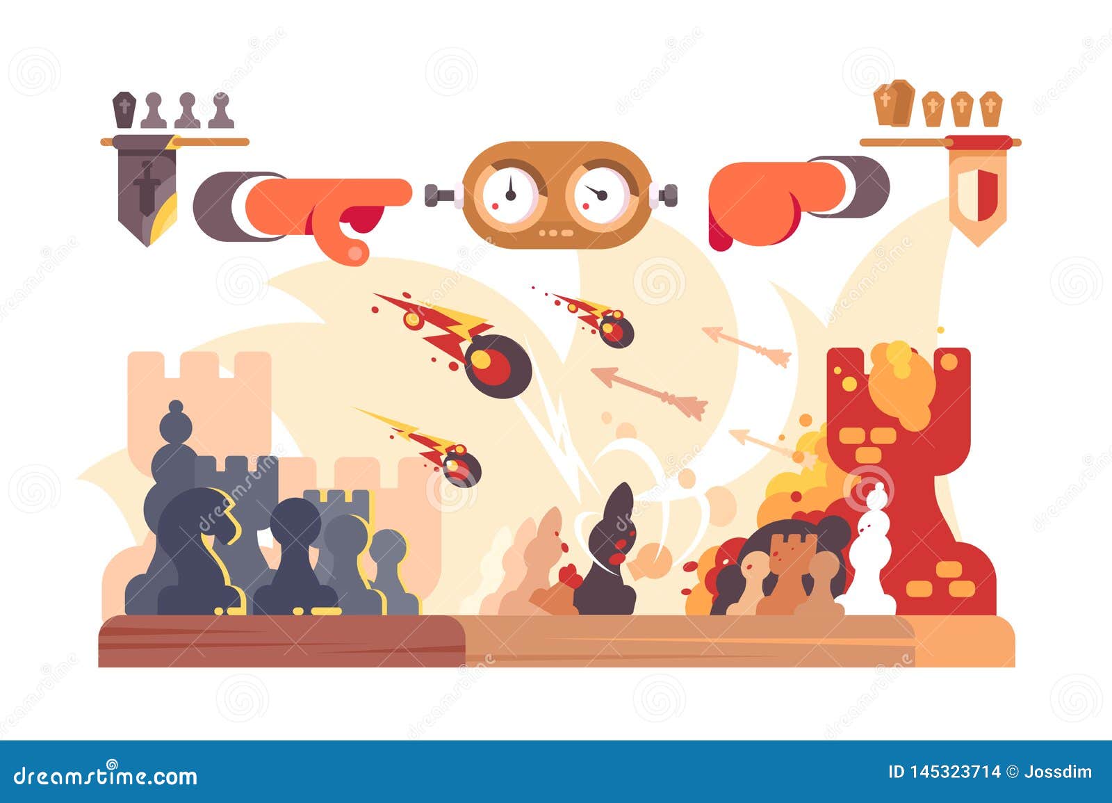 Chess Battle on Plain Board Stock Vector - Illustration of confidently ...