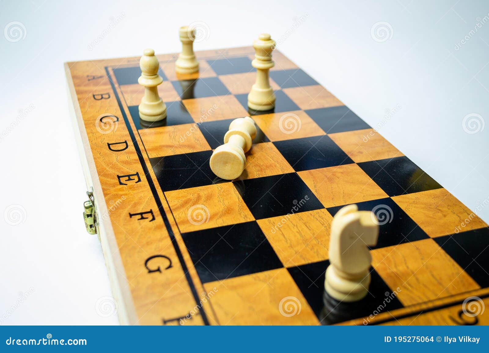 Chess Battle on Wood Board Isolated on White Background Stock Photo ...