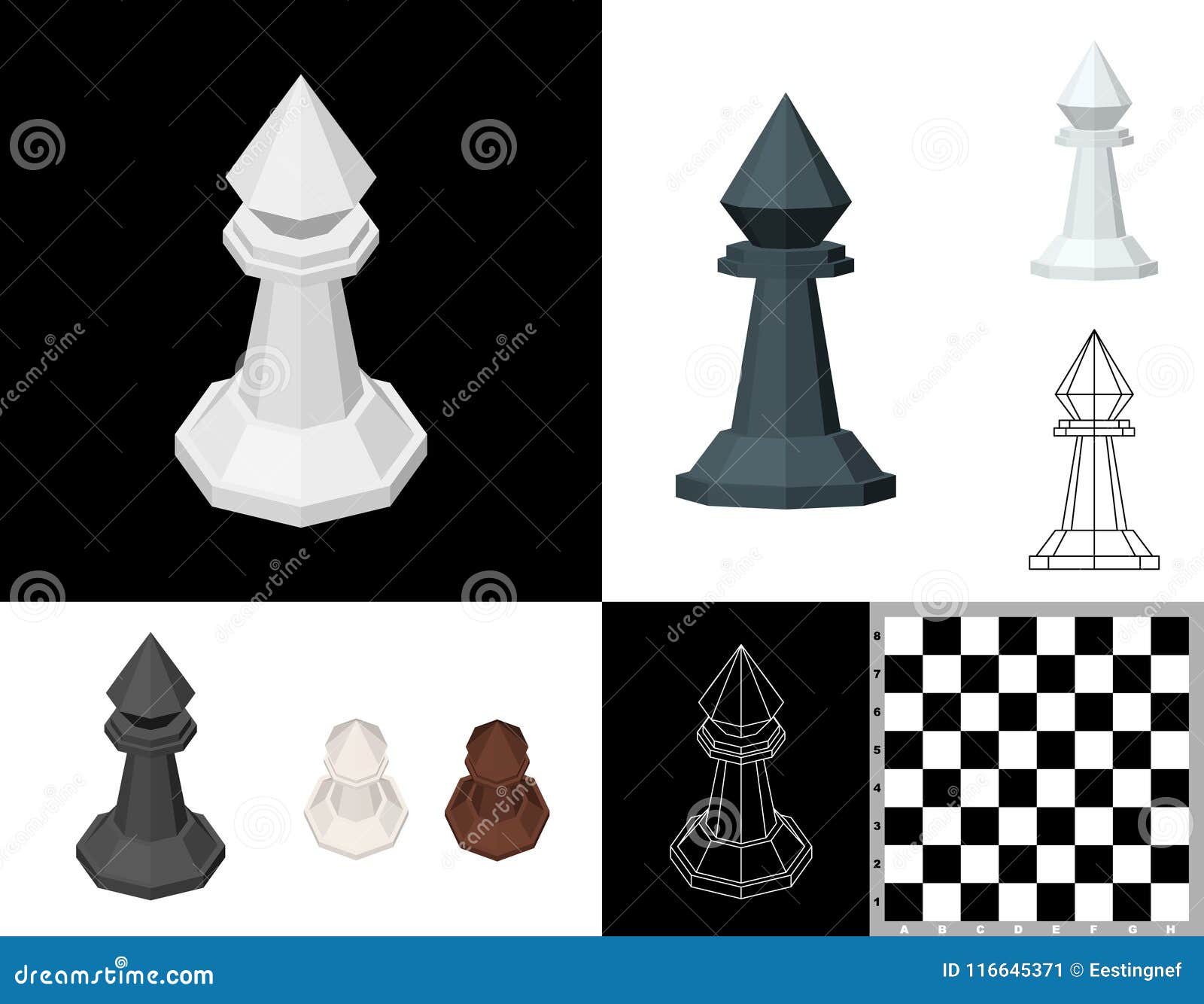 Chess Bishop Set. 3d Vector Illustration. Isometric Projection Stock ...