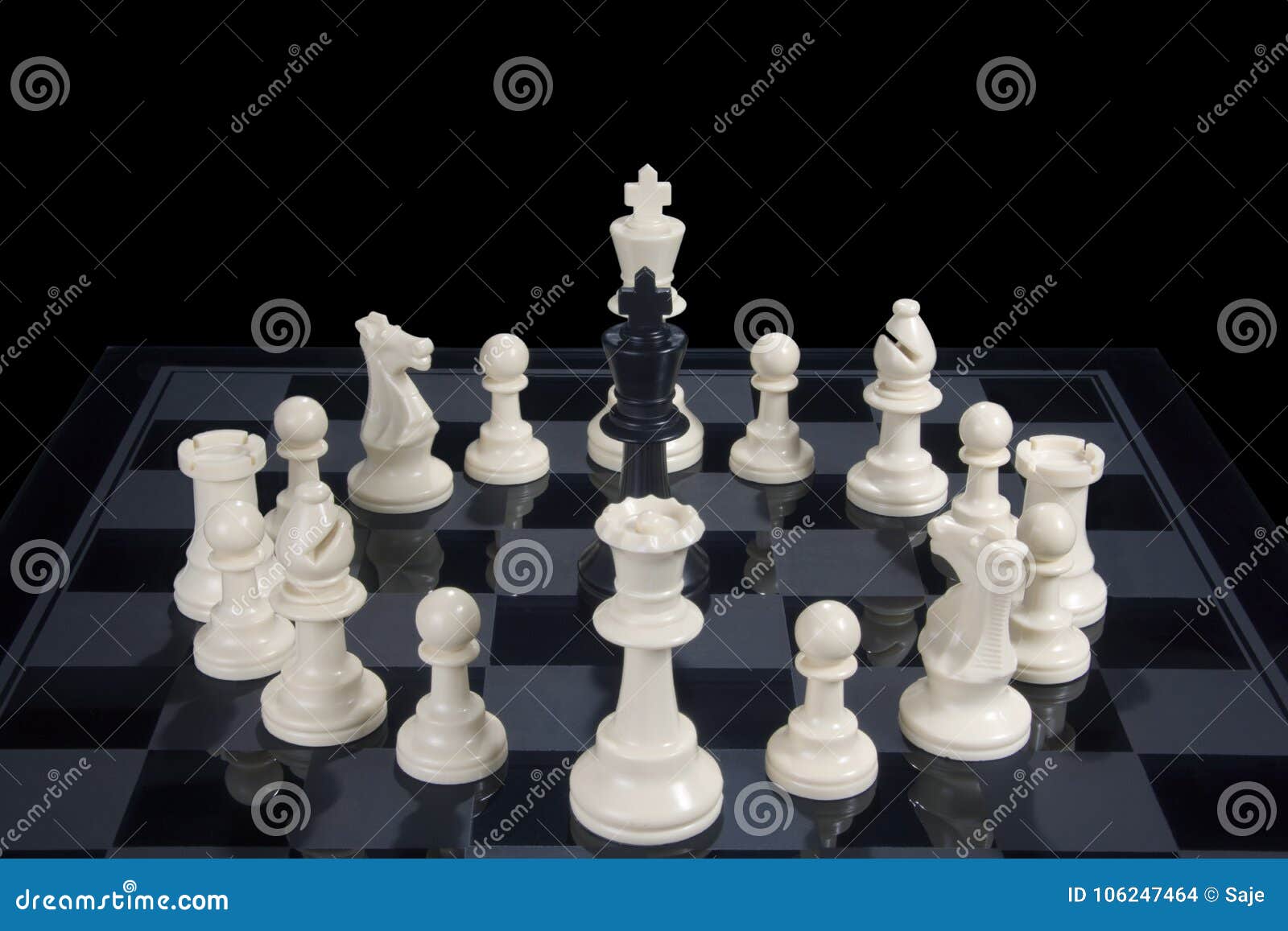 Chess Black King Circled by White Pieces Stock Photo - Image of ...