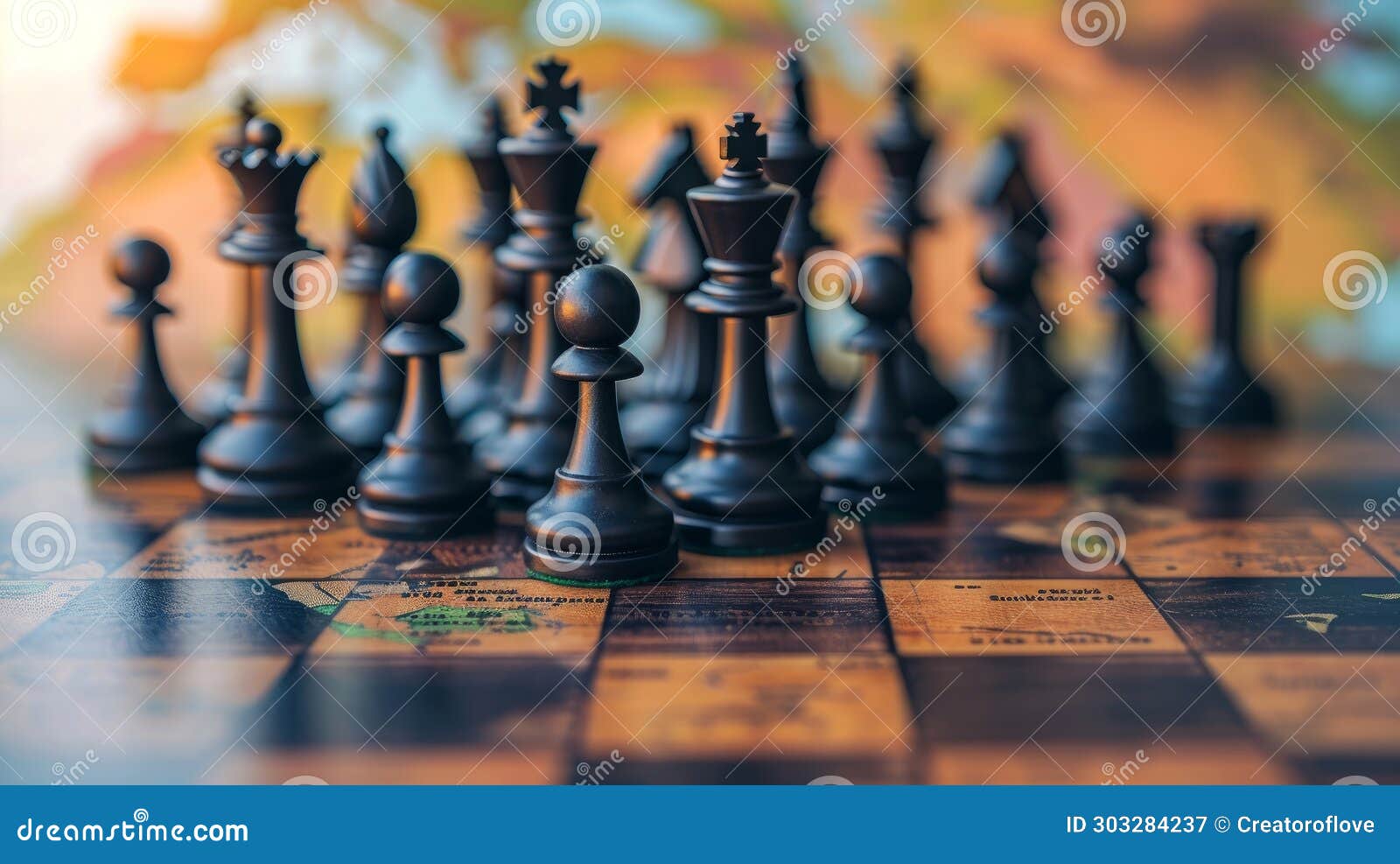 Chess Black Pieces with Blur Background Stock Image - Image of play ...