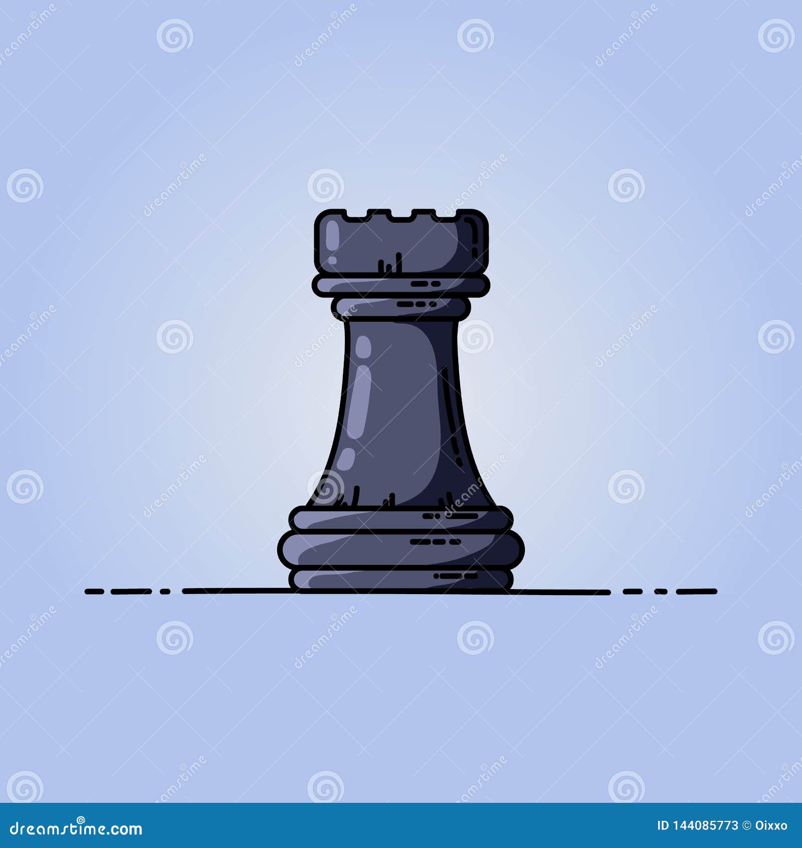 Chess Black Rook Vector Flat Icon. Vector Illustration on Blue ...