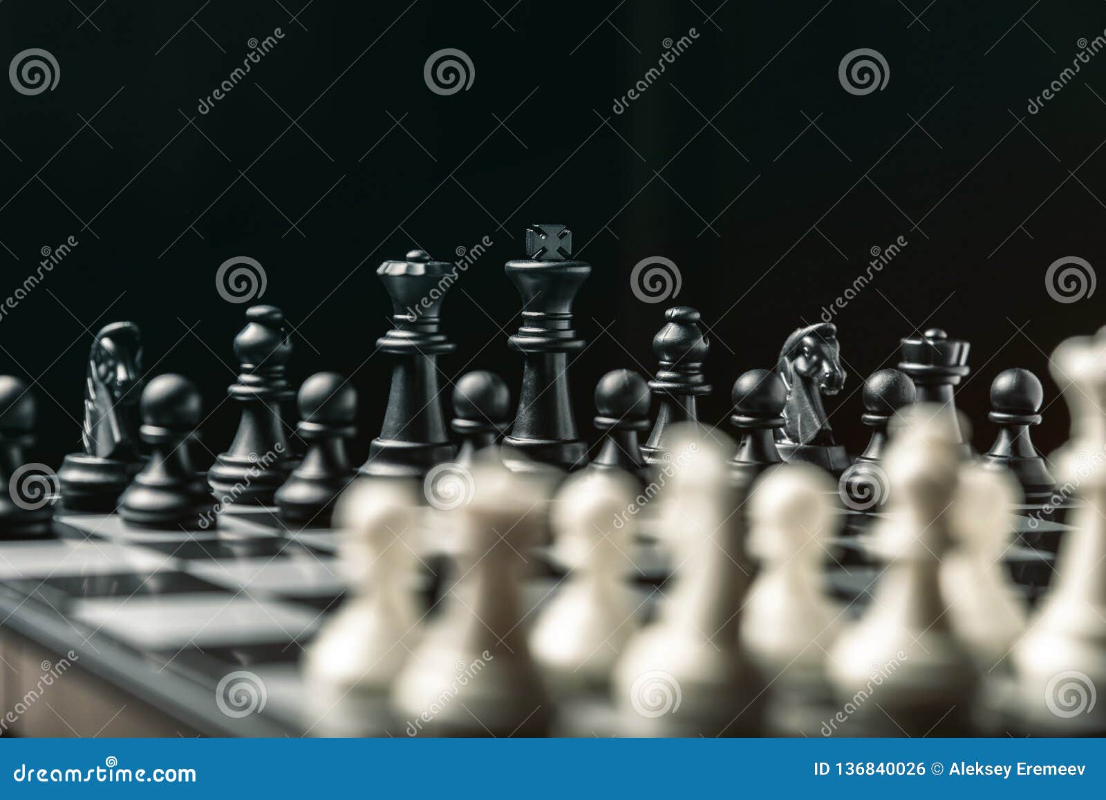 Chess Board with Black and White Chess Facing Each Other Stock Photo ...