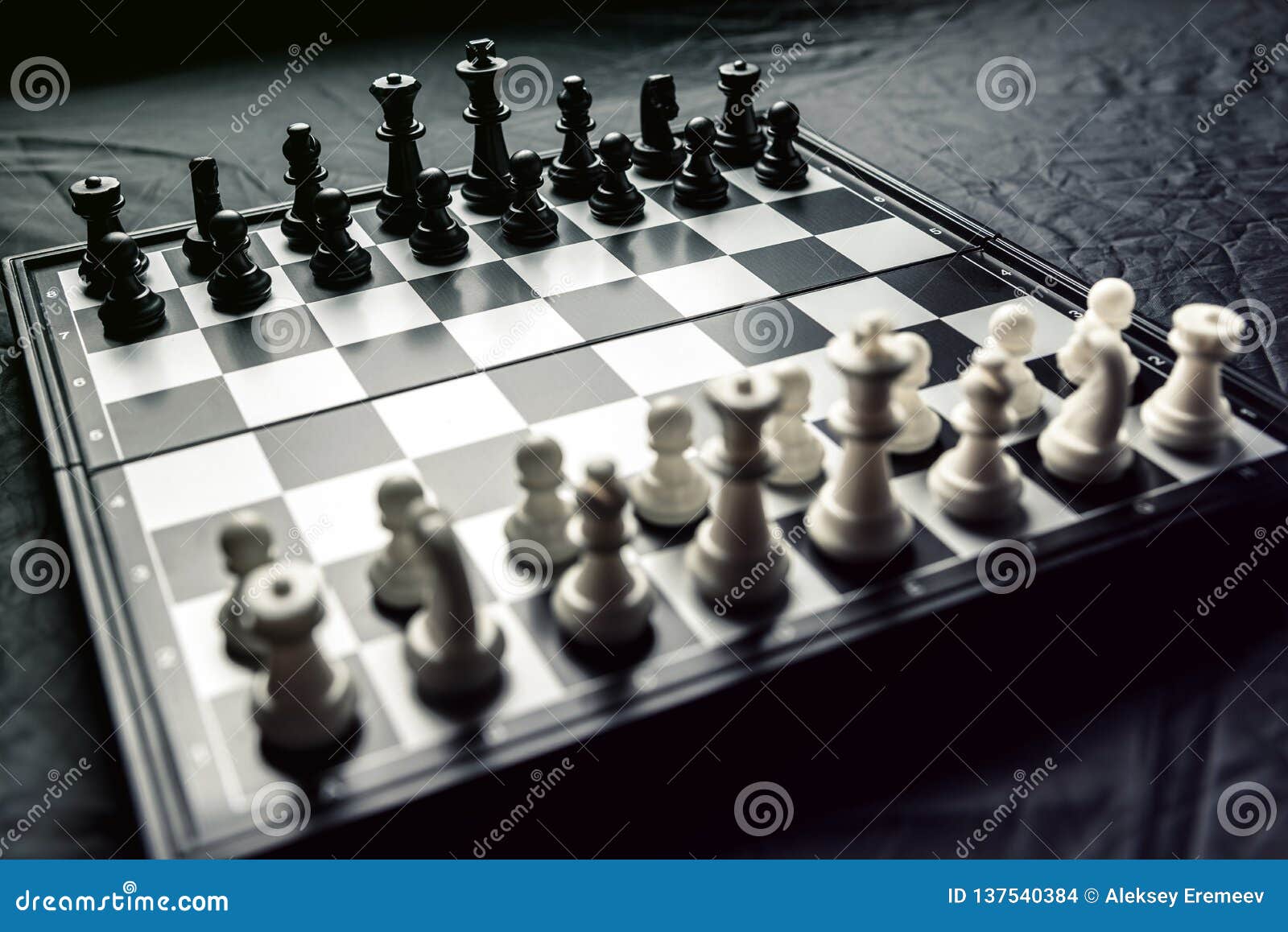 Chess Board with Black and White Chess Facing Each Other Stock Photo ...
