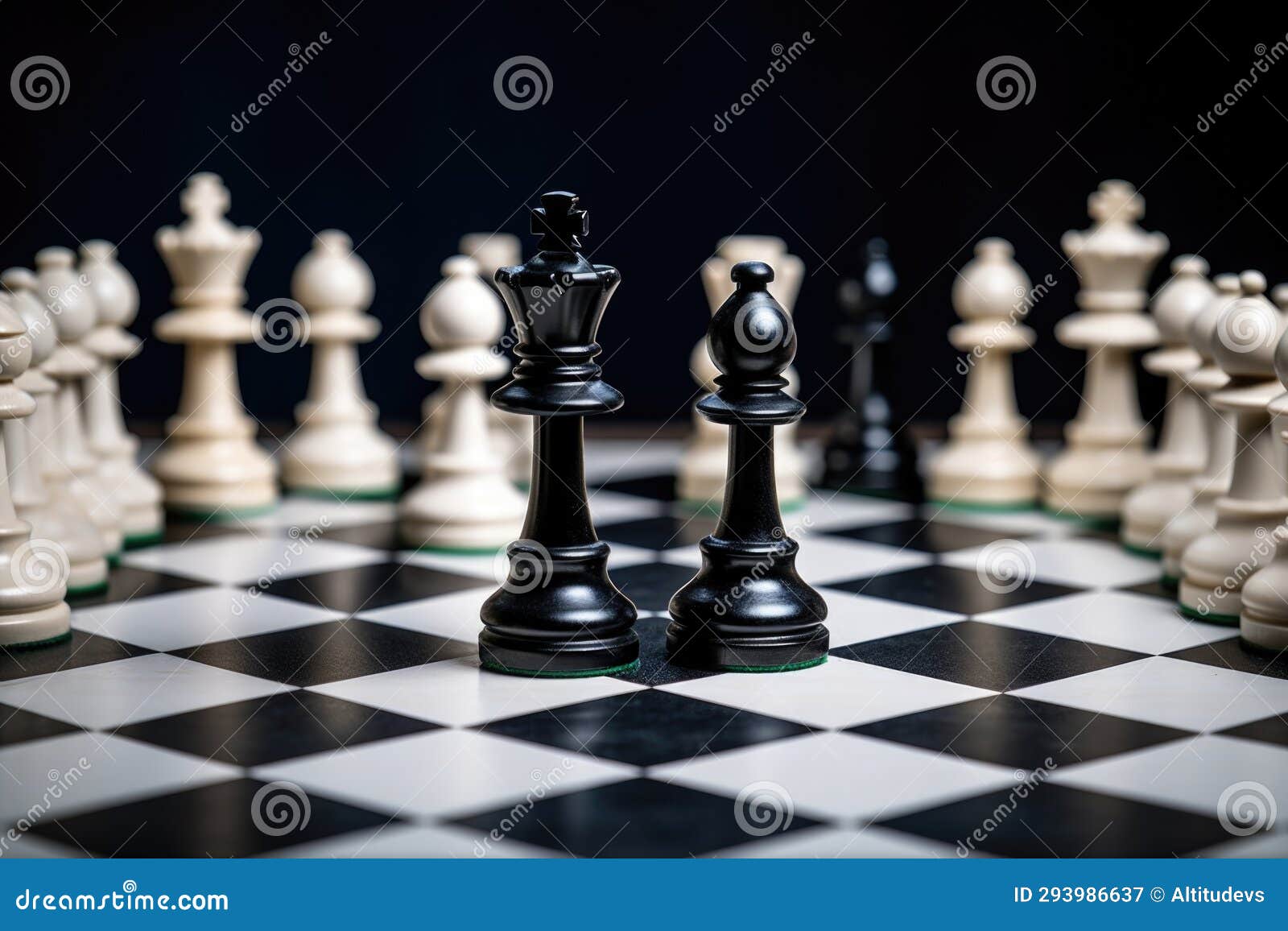 Chess Board with Black and White Pieces Arranged in Battle Formation ...