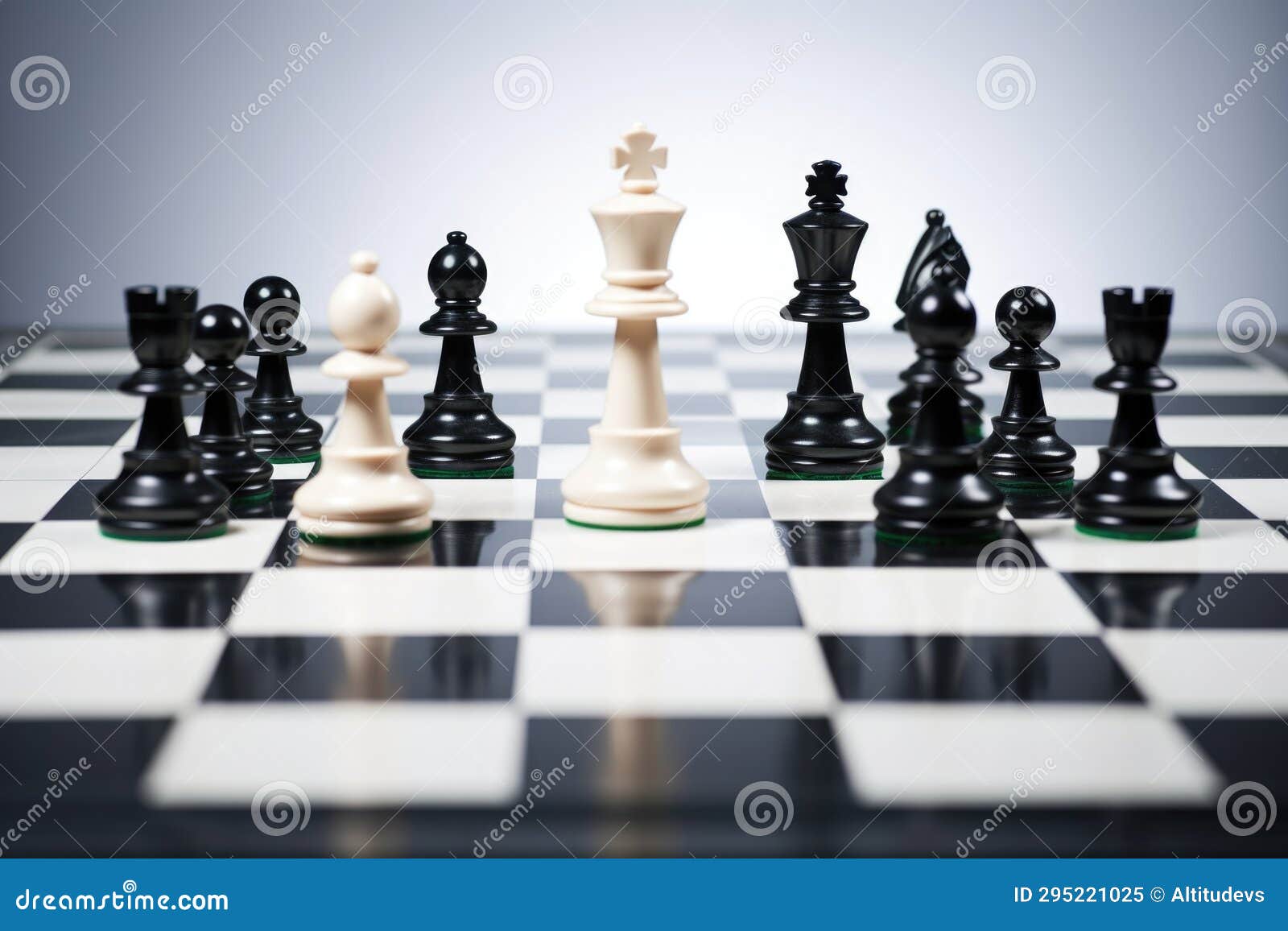 Chess Board with Black and White Pieces Engaged in a Game Stock Image ...