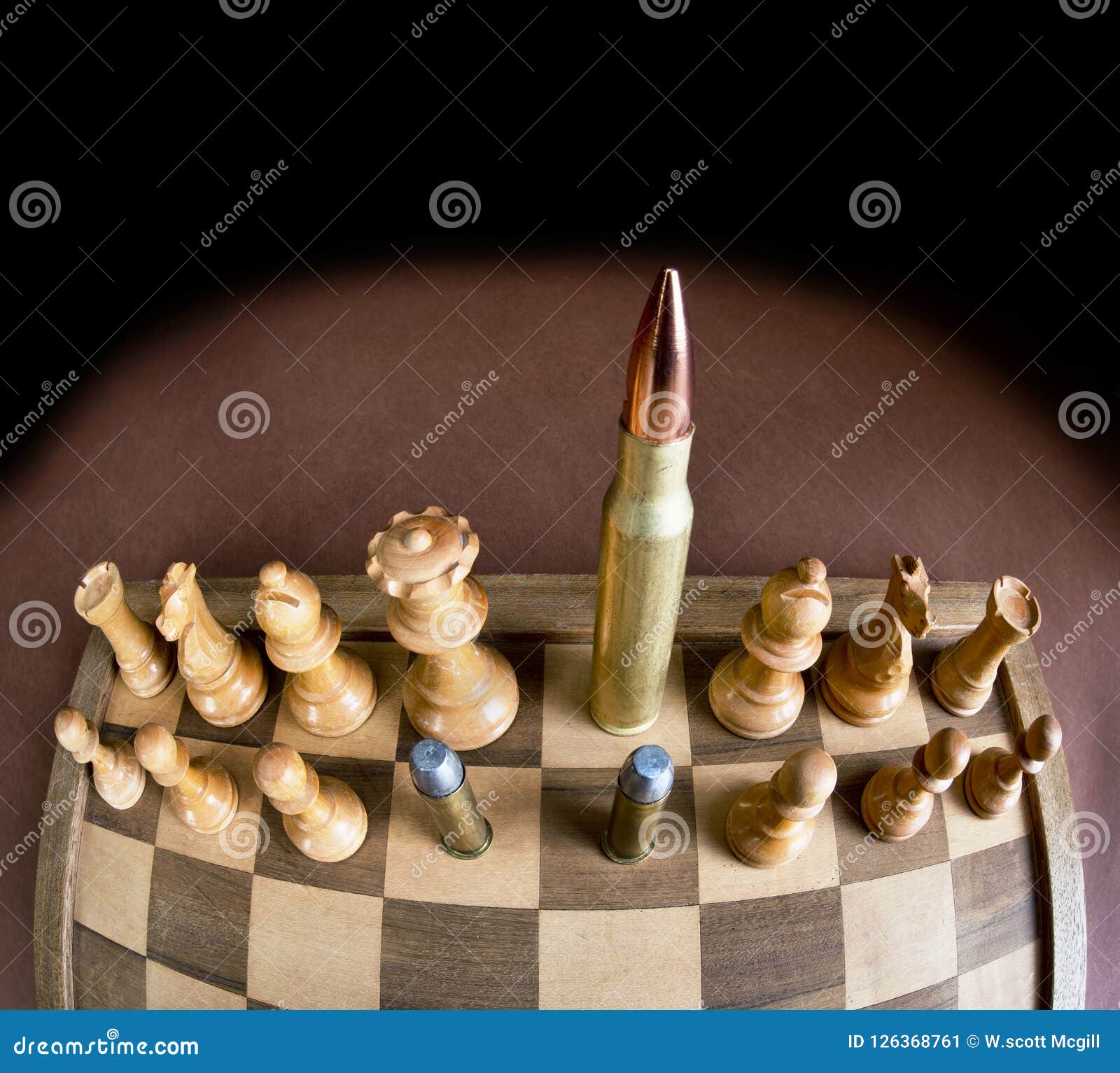 Chess Board and Bullets. stock image. Image of brass - 126368761