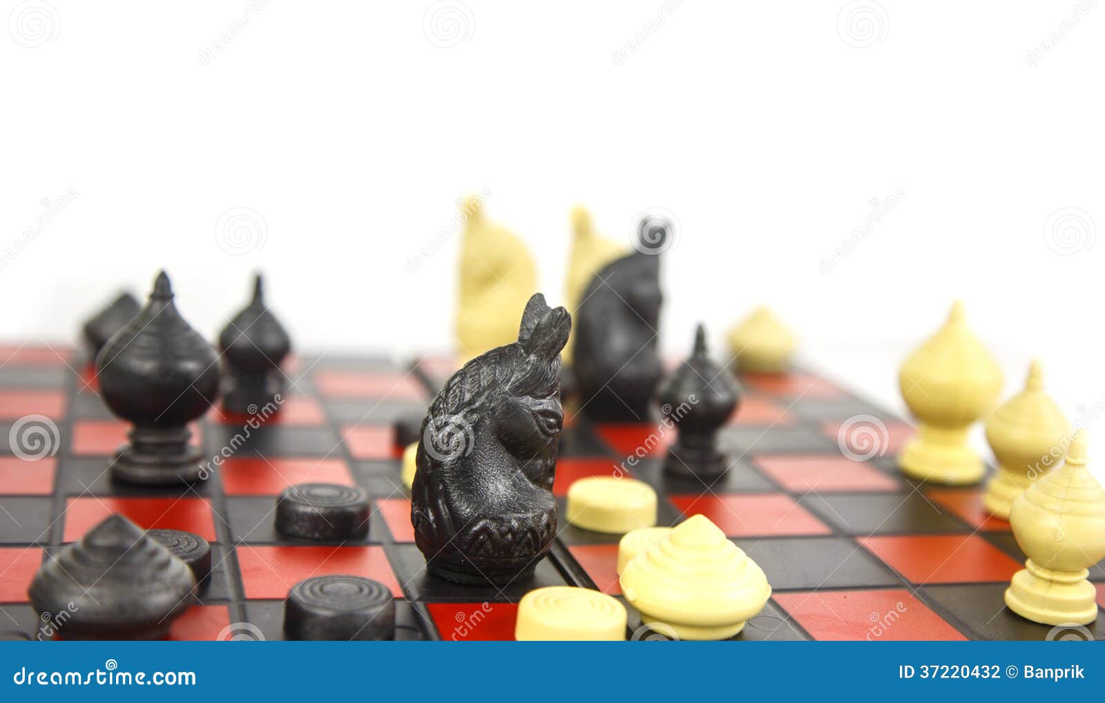 Chess Board with Chess Pieces Show Black Check and Win Game Stock Photo ...