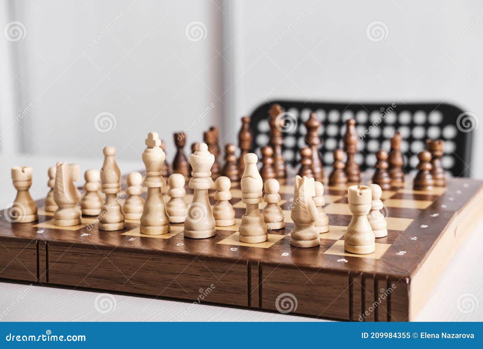 Chess Board with Chess Pieces on Table. Everything is Ready for Game ...