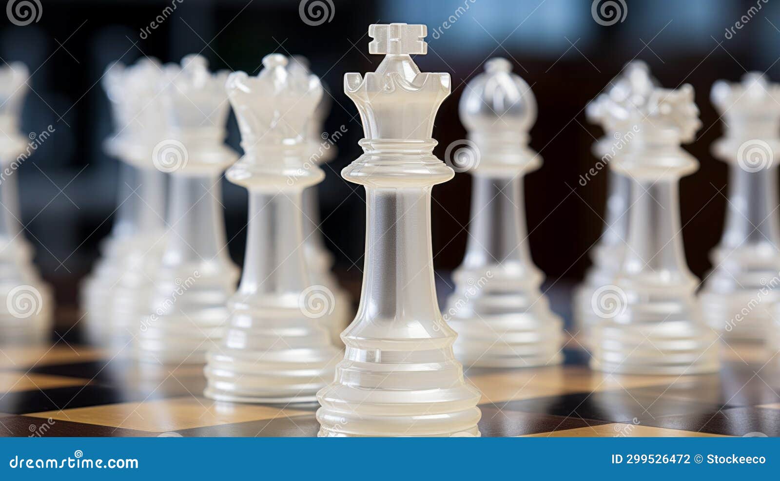 Translucent Plastic Chess Pieces on Wooden Board with Photorealistic ...