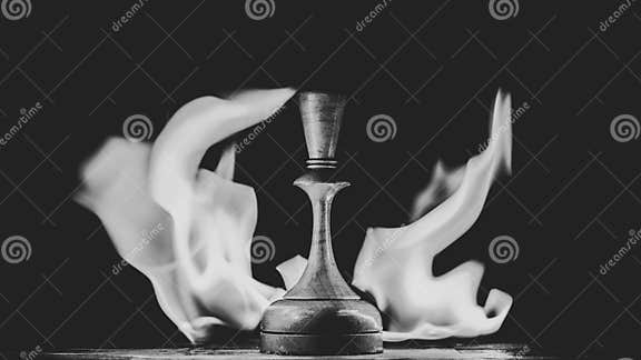 Chess Board on Fire with Figures in the Dark, Front and Background ...