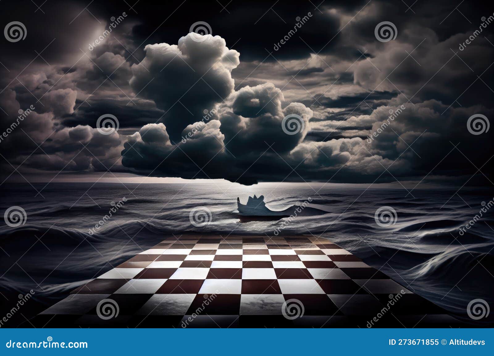 Chess Board Floating in a Sea of Clouds, with Dramatic Sky and Stormy ...
