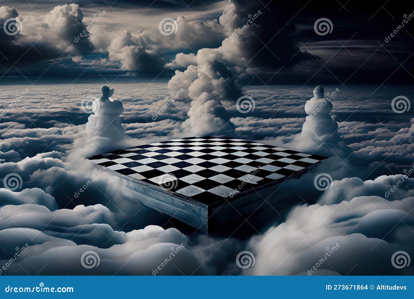 Chess Board Floating in a Sea of Clouds, with Dramatic Sky and Stormy ...
